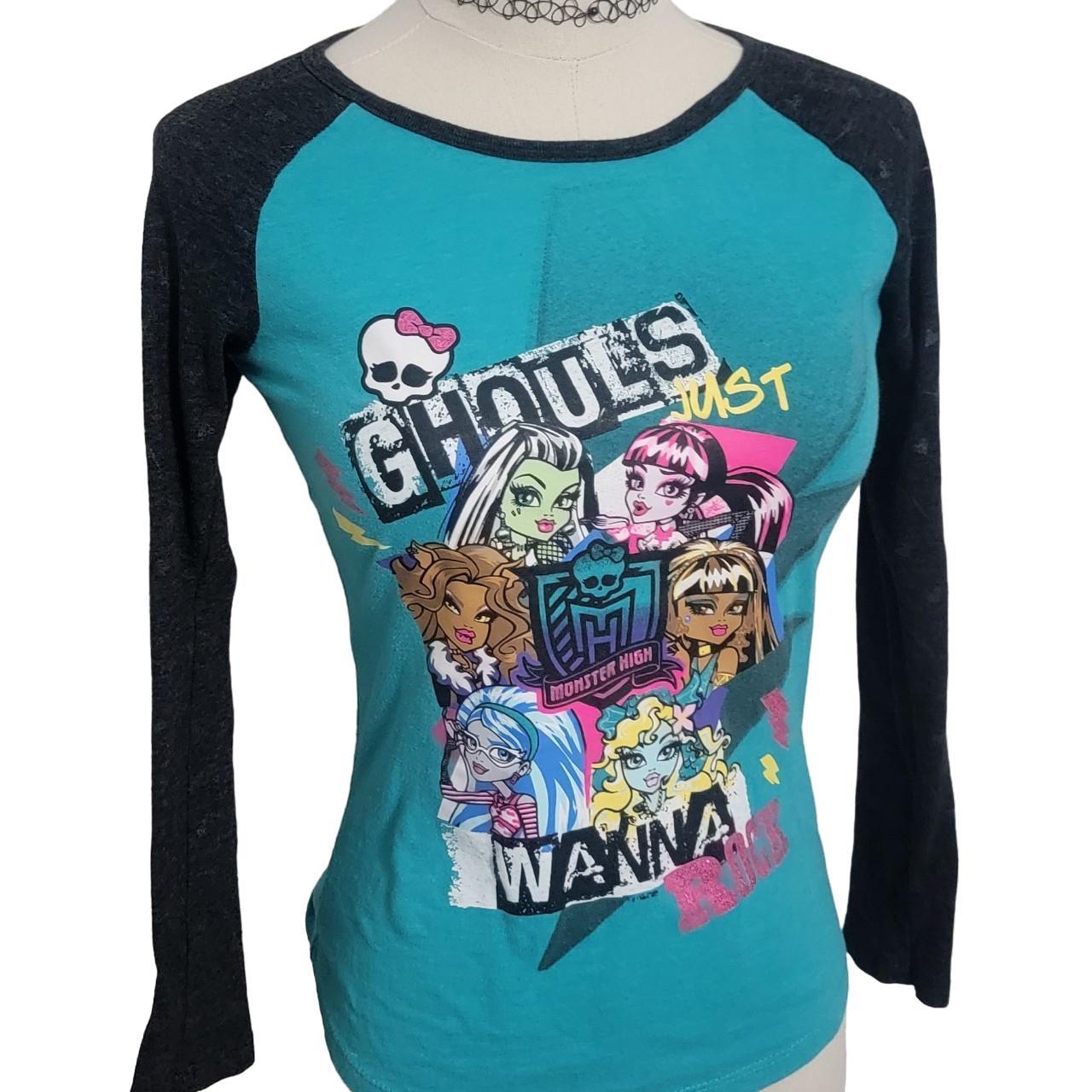 Monster High top with gray long sleeves (hearts &... - Depop