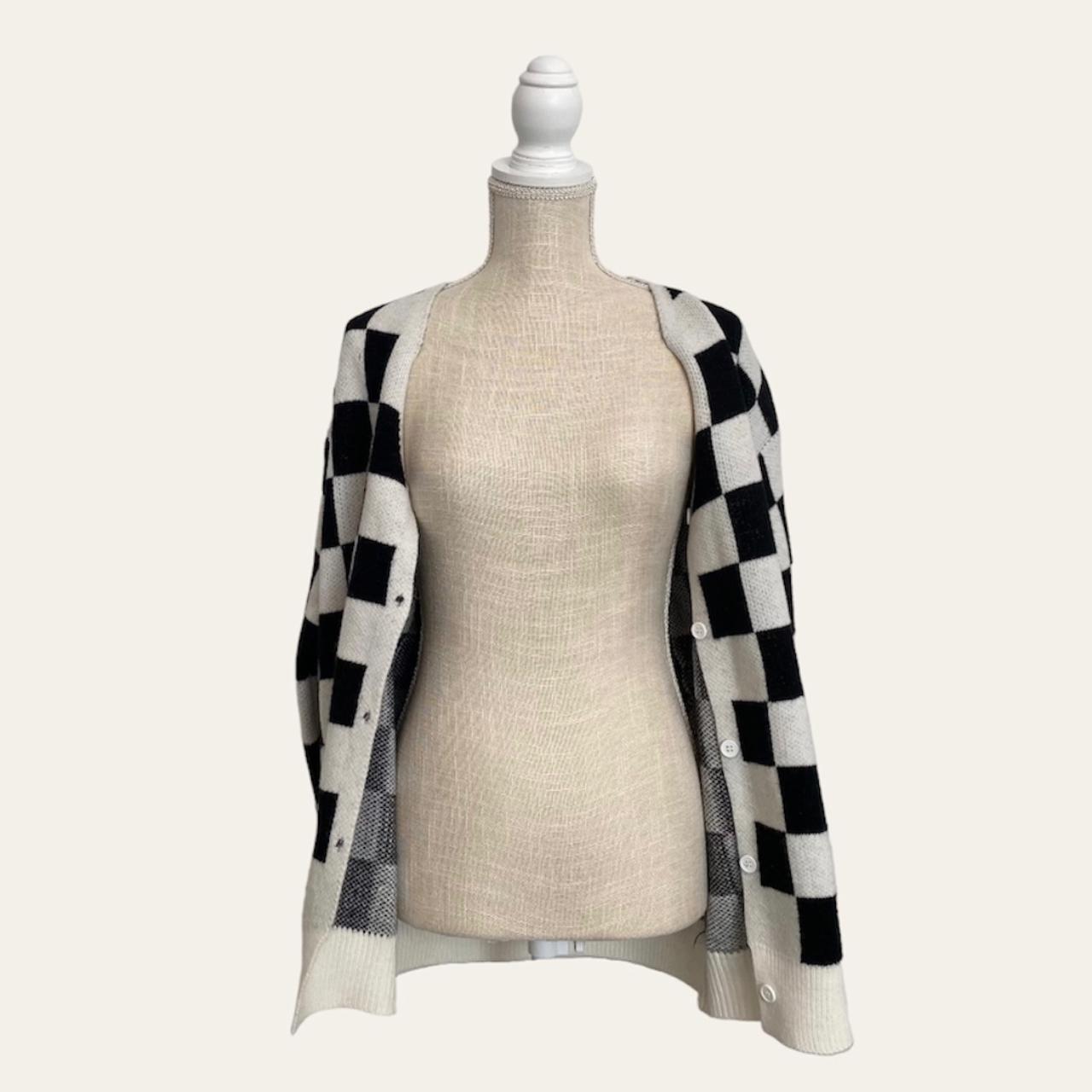 black and white checkered cardigan DETAILS size:... | Depop