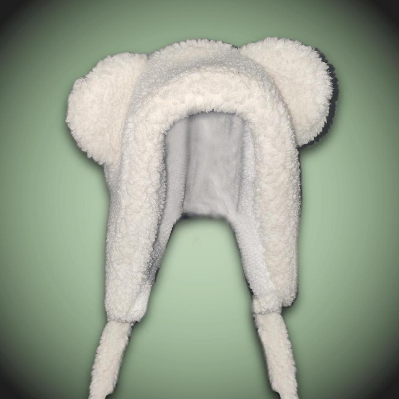 White Fuzzy Bear Hat winter beanie one size dm to... - Depop