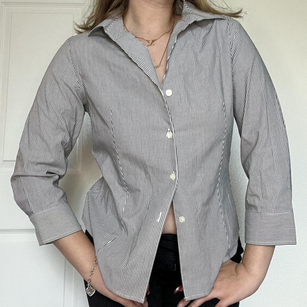 Office Siren Core Black and white striped shirt with... - Depop