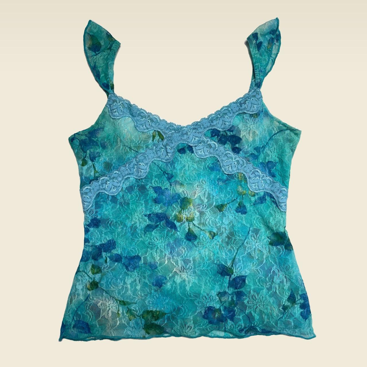 Cutest fairy floral lace cami with cross lace... - Depop