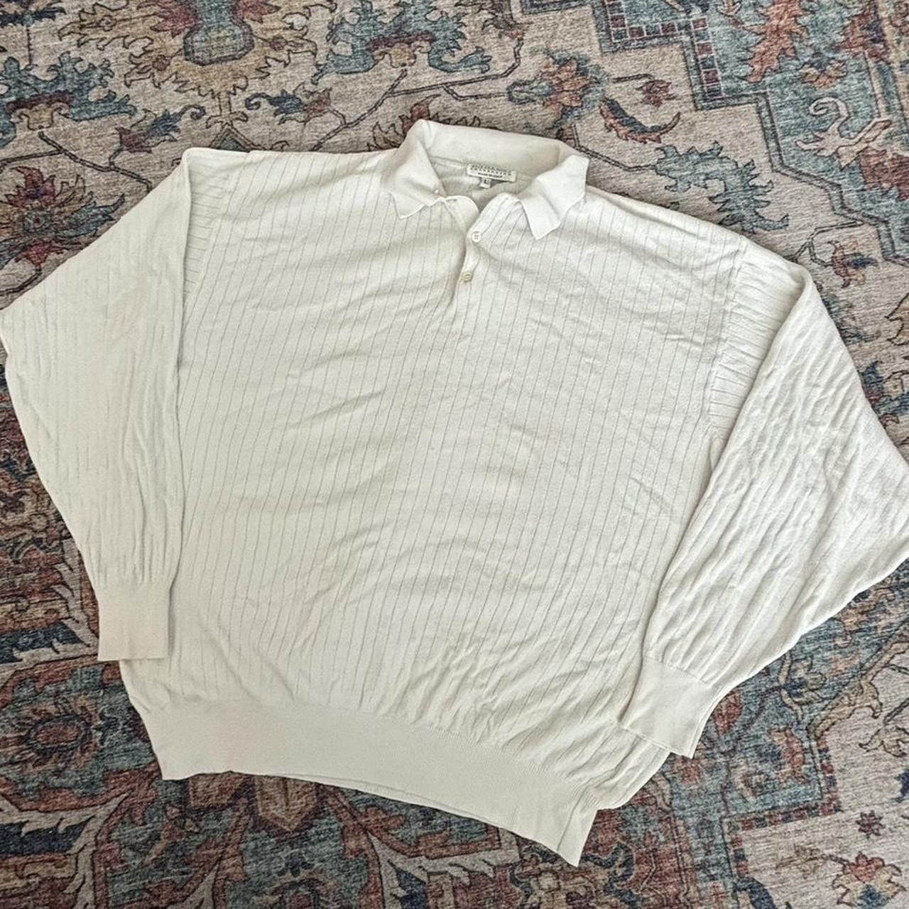 White ribbed baggy sweater Light stain on collar... - Depop