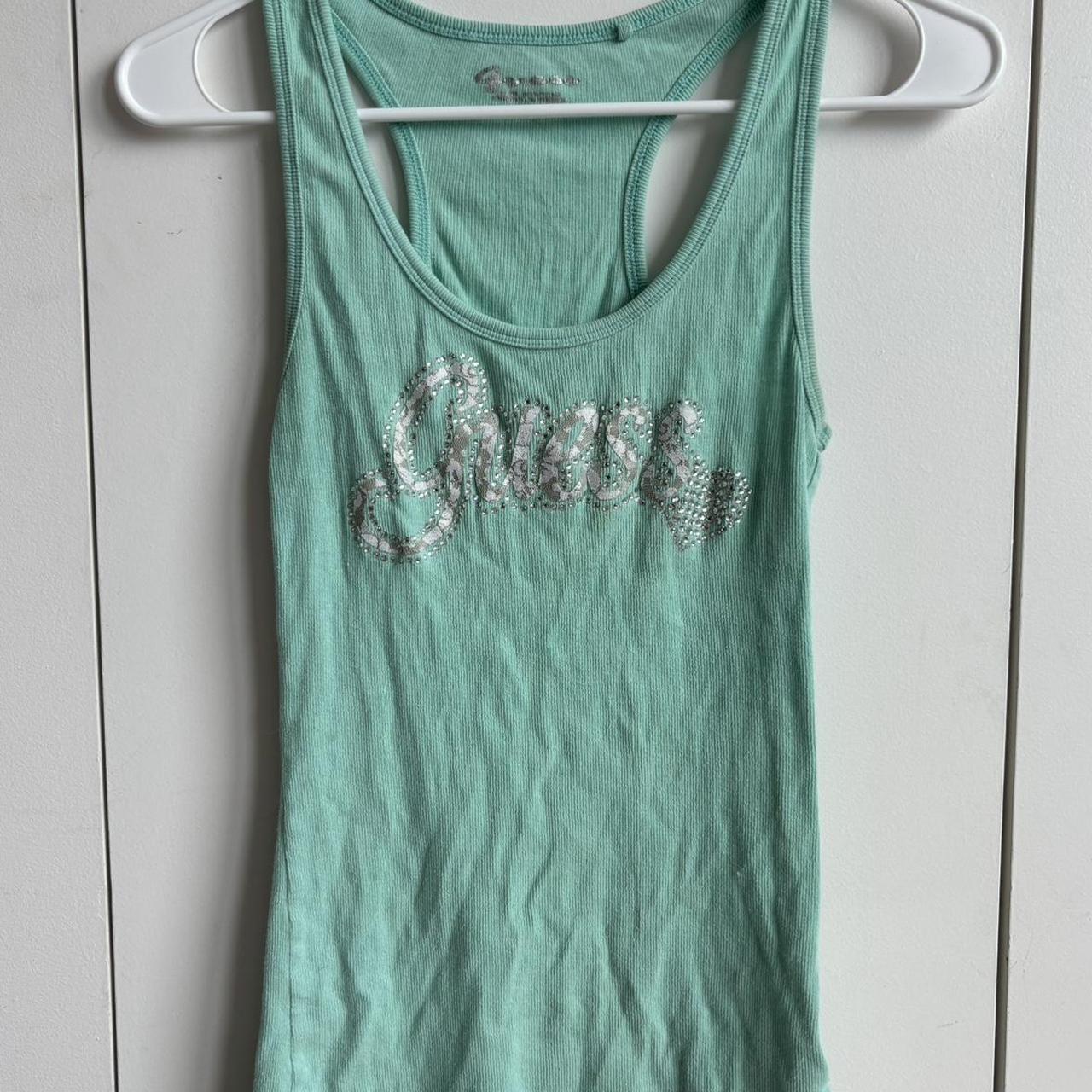 Guess vintage bedazzled logo tank Ribbed, long... - Depop