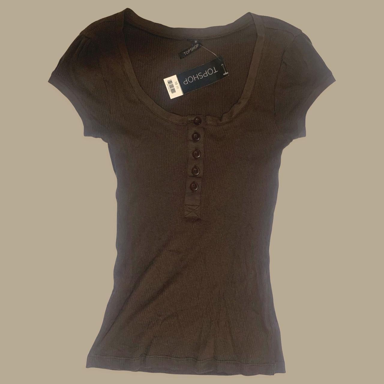 Topshop old label scoop neck button up short sleeve... - Depop