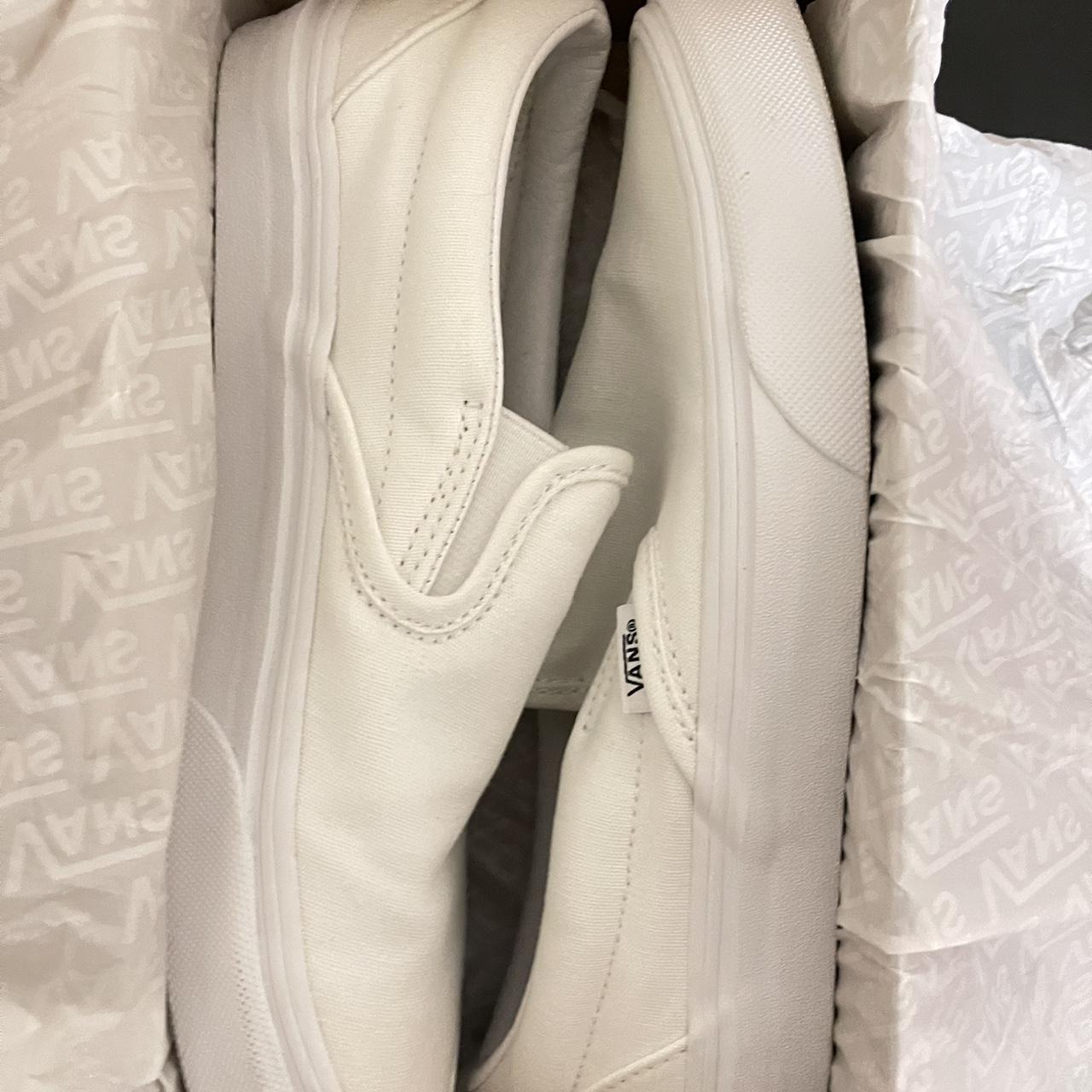 White slip on vans Size 5 M/6.5W Worn ONCE - Depop