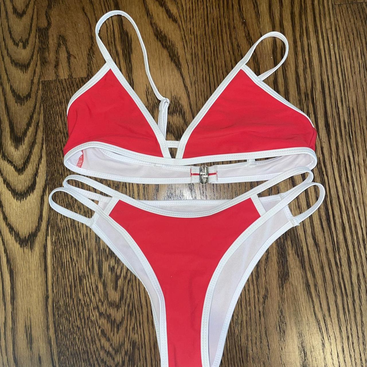 Red Contrast Binding Bikini Worn Once No Pads Depop