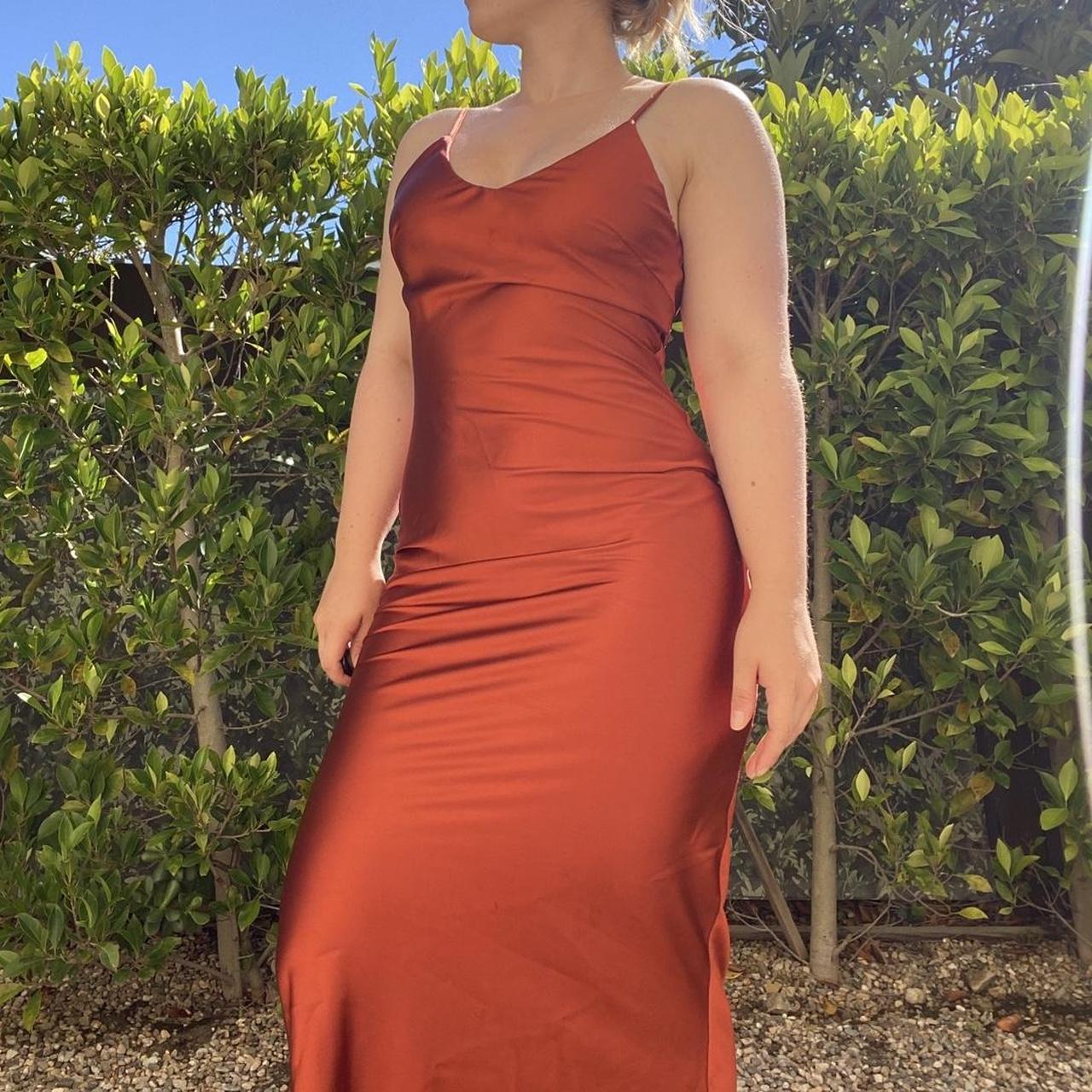 Gorgeous rust orange satin-feel dress by Vine Tree. - Depop