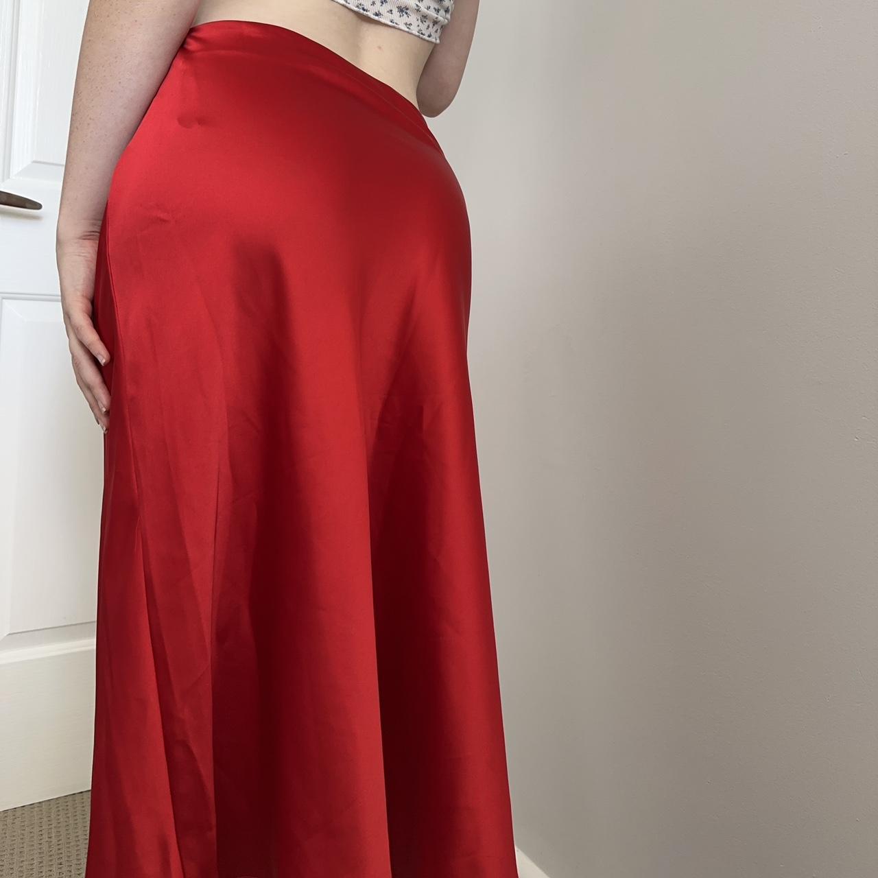 SLIDESHOW RED SATIN SKIRT Absolutely gorgeous red... - Depop