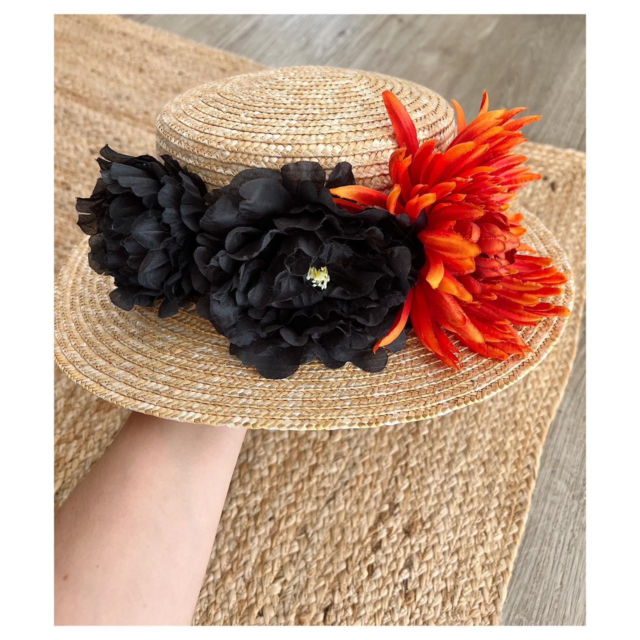 Zara raffia hat with flowers. Size S. Worn once for... - Depop