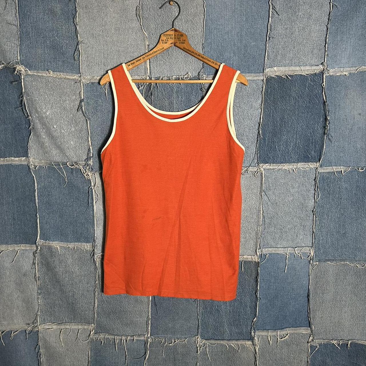 Vintage 70s Tank Top Stains shown, orange/cream... - Depop