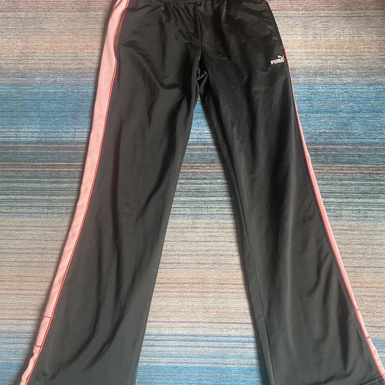 vintage tracksuit bottoms puma, black with pink... - Depop