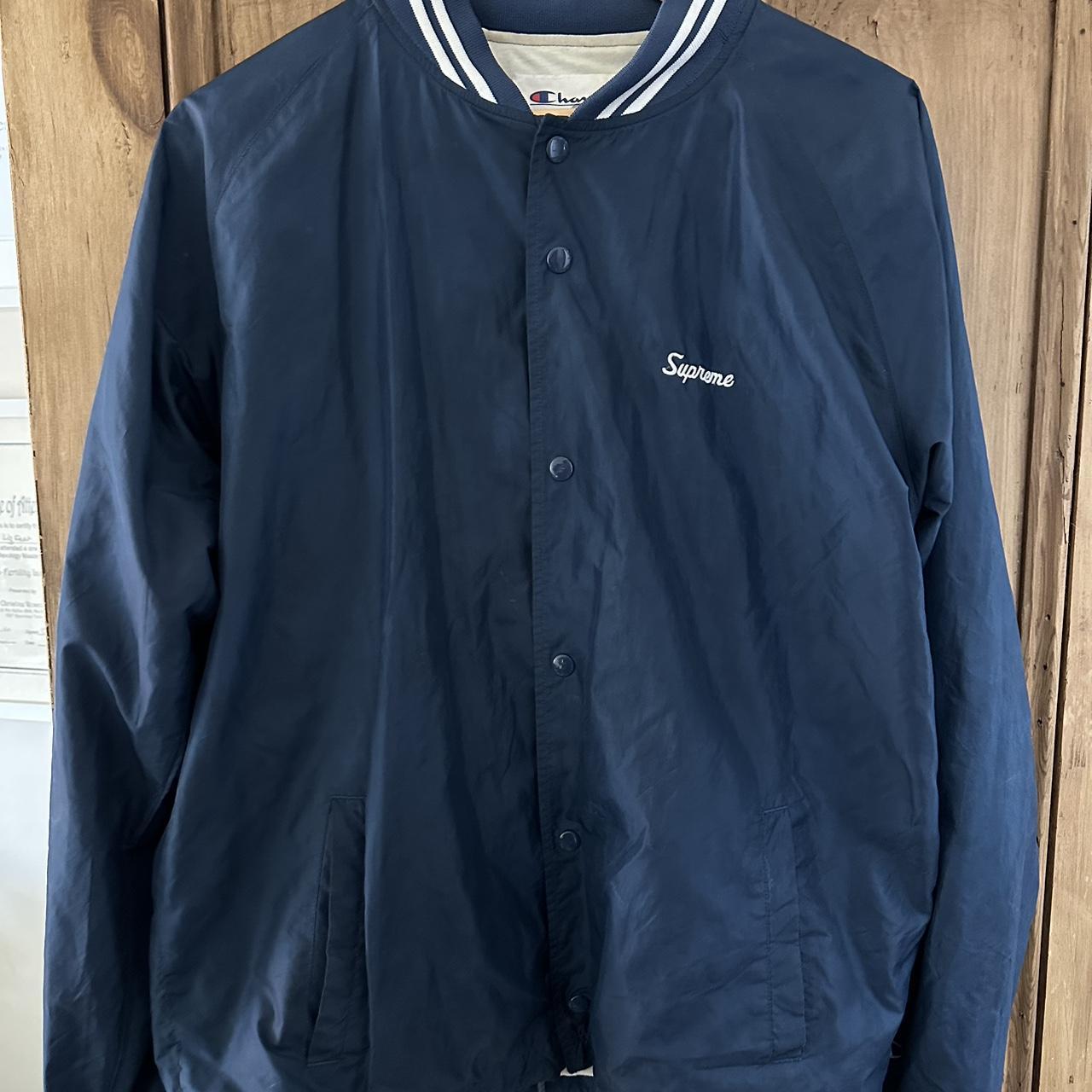 Supreme jacket in blue. Good general condition. Some... - Depop