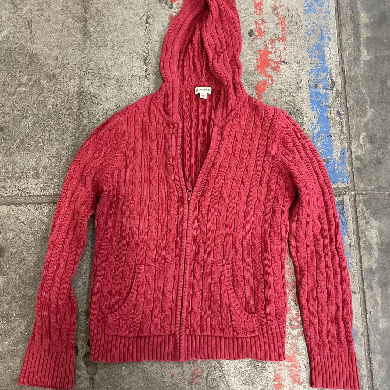 cable knit red zip up sweater - looks similar to... - Depop