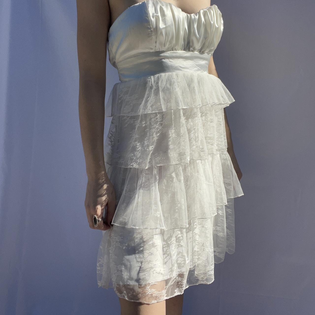 beautiful lace ruffley dress with bow tie detail |... - Depop