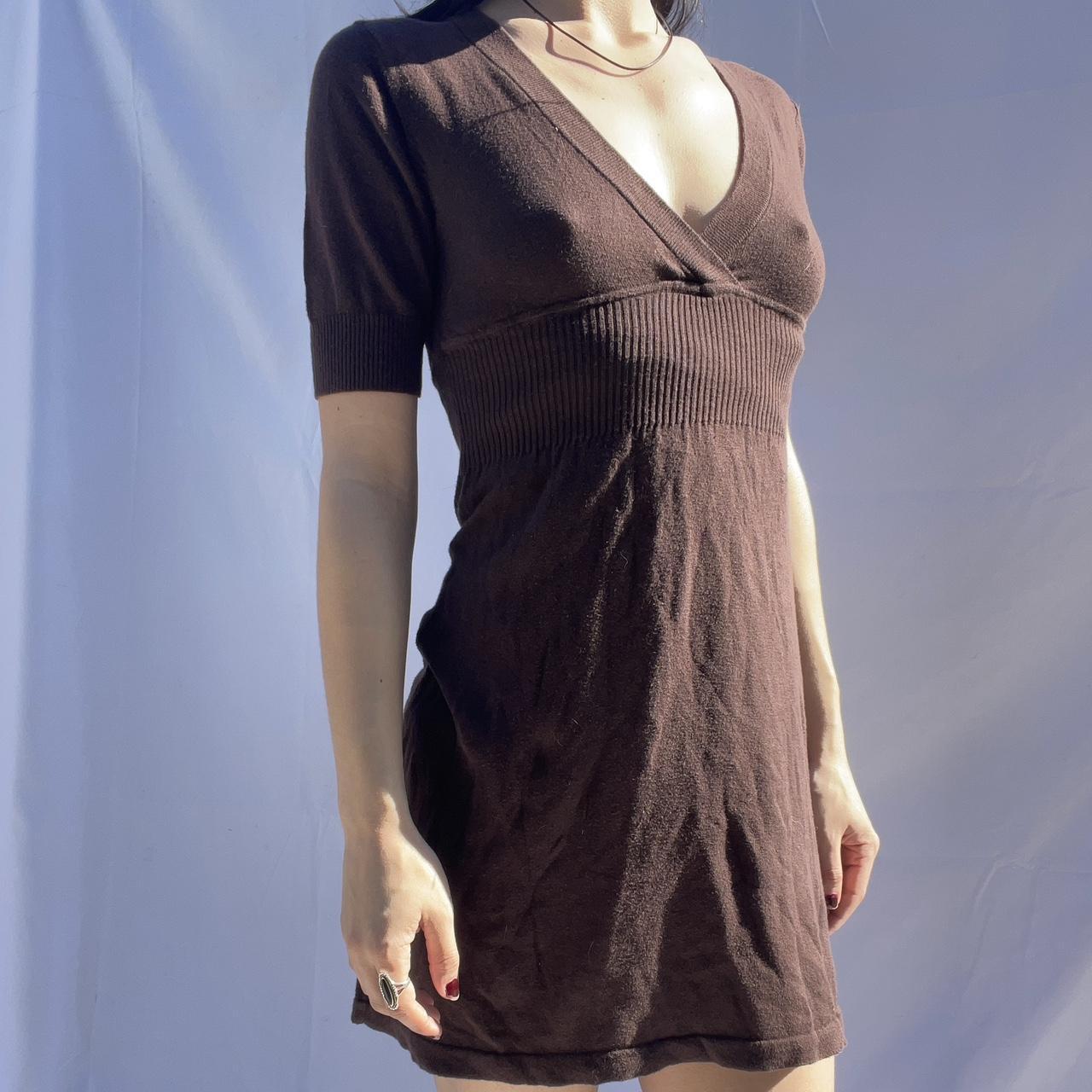 brown v-neck dress | size xxl fits more like... - Depop