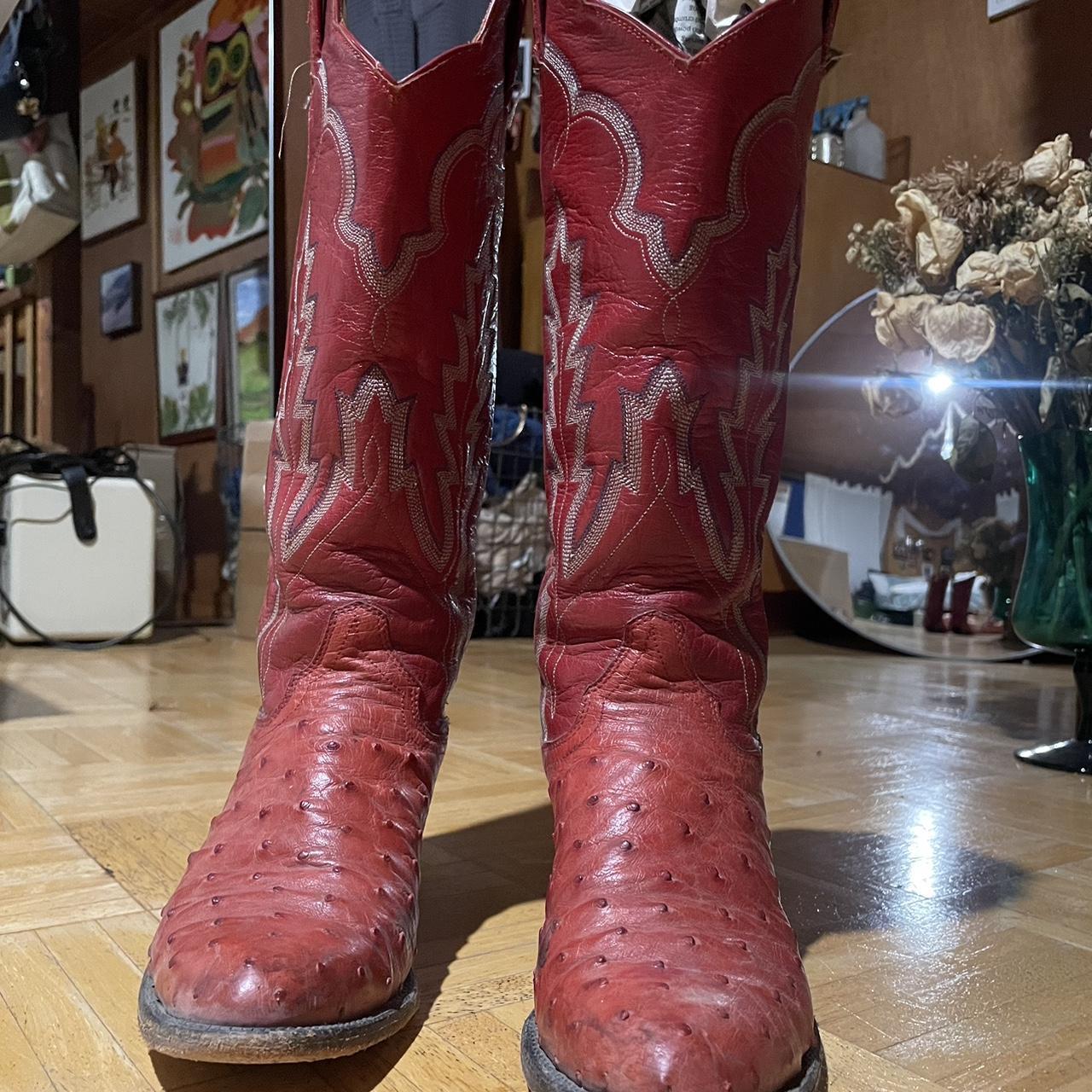 red ostrich cowboy boots - Depop