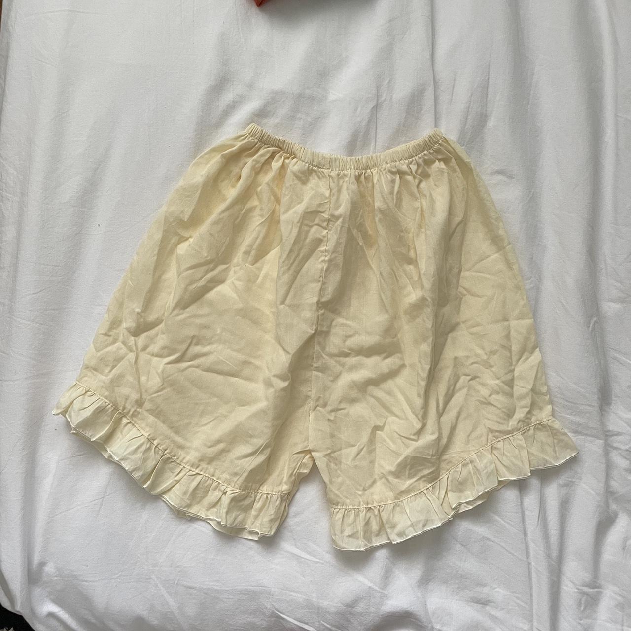 Cream linen bloomers shorts with ruffles. Labeled L... - Depop
