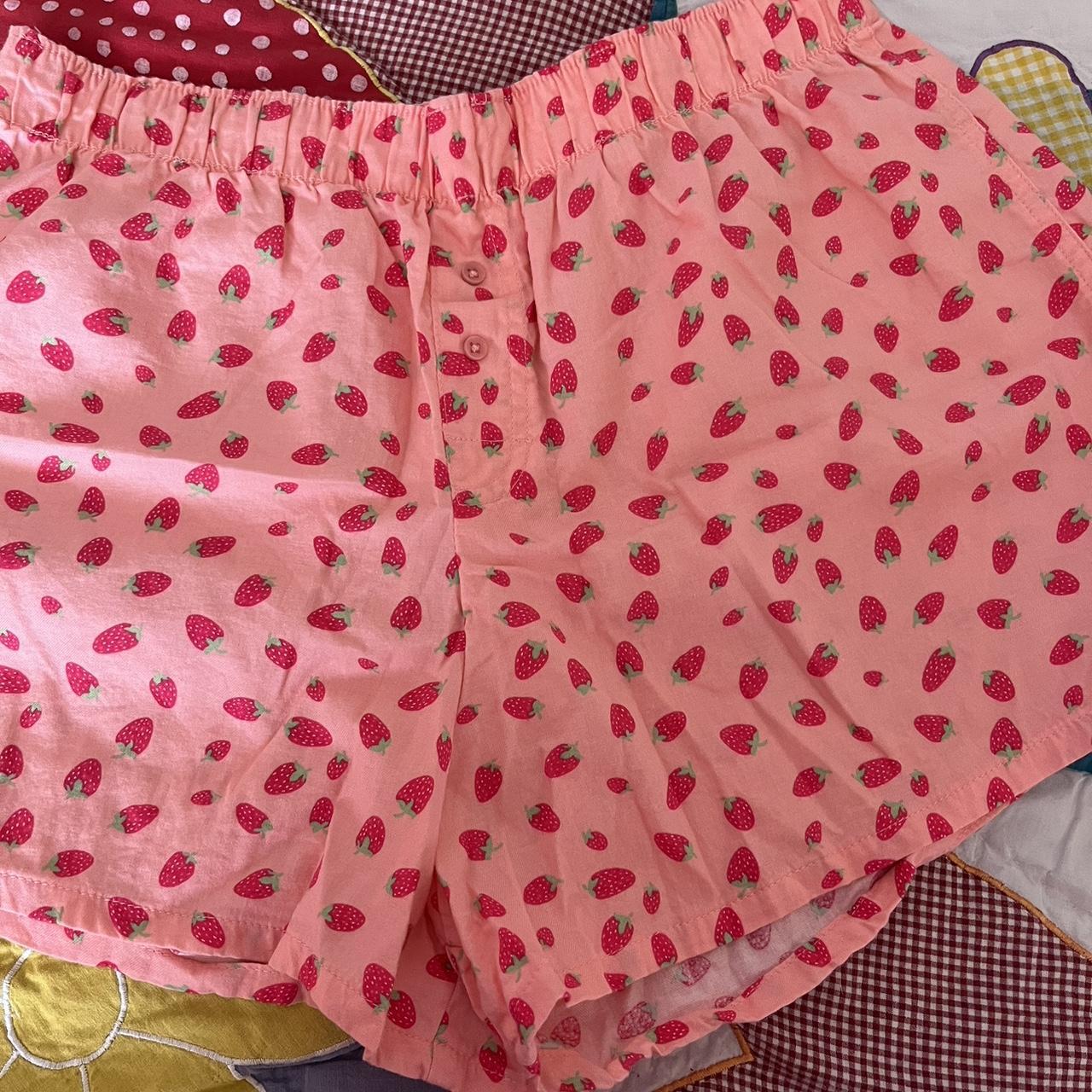 strawberry sleep shorts 🍓 #strawberries #shorts... - Depop