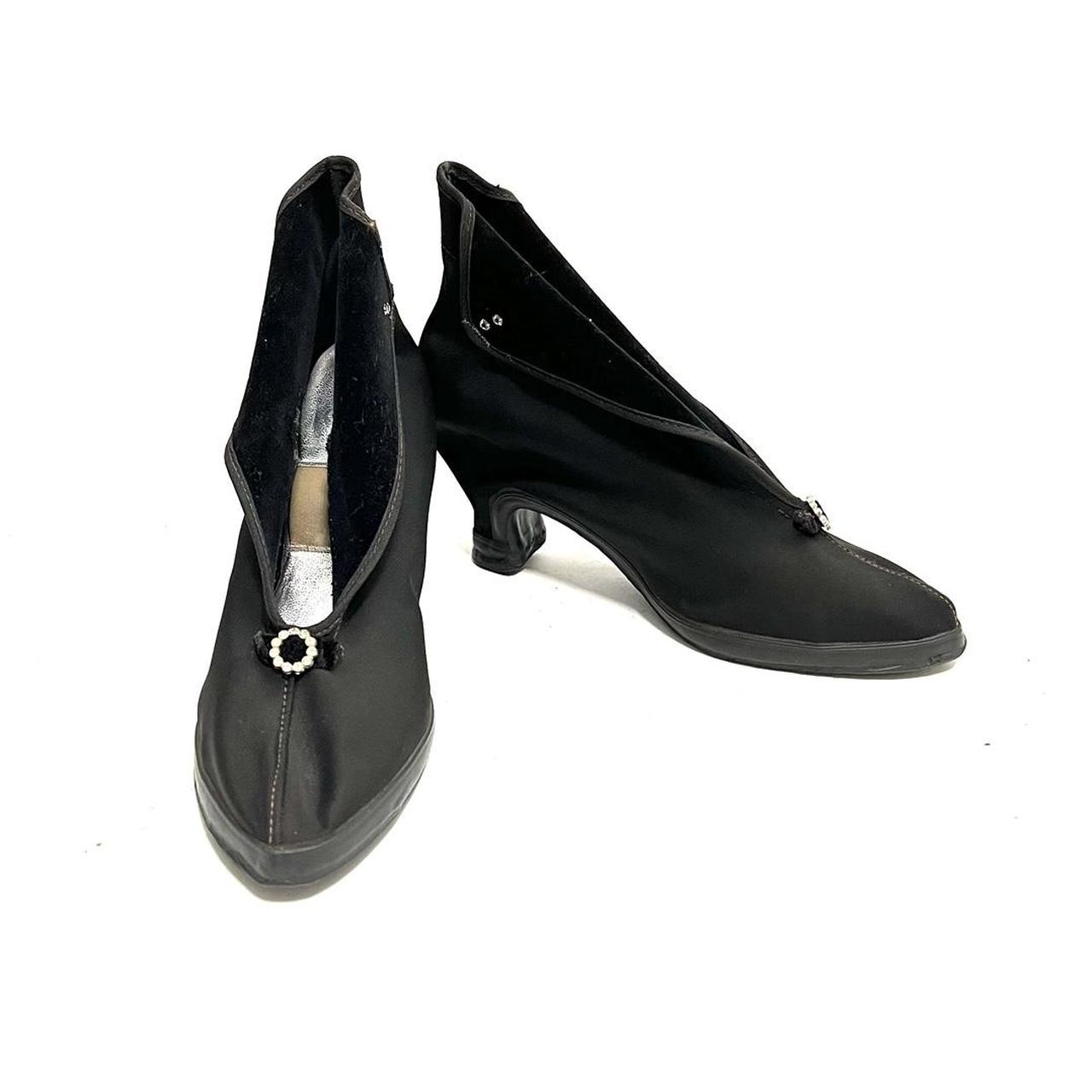 Vintage 1950s black nylon rubber sole formal heeled... - Depop