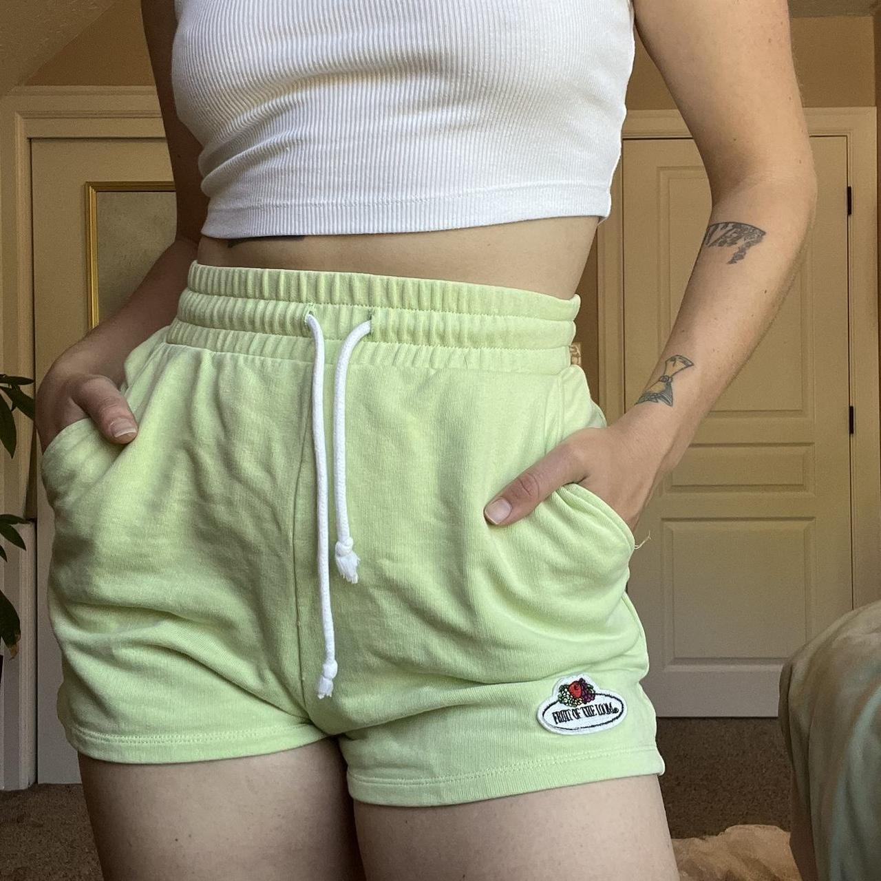 Lime green athletic shorts with drawstrings Zara x... - Depop