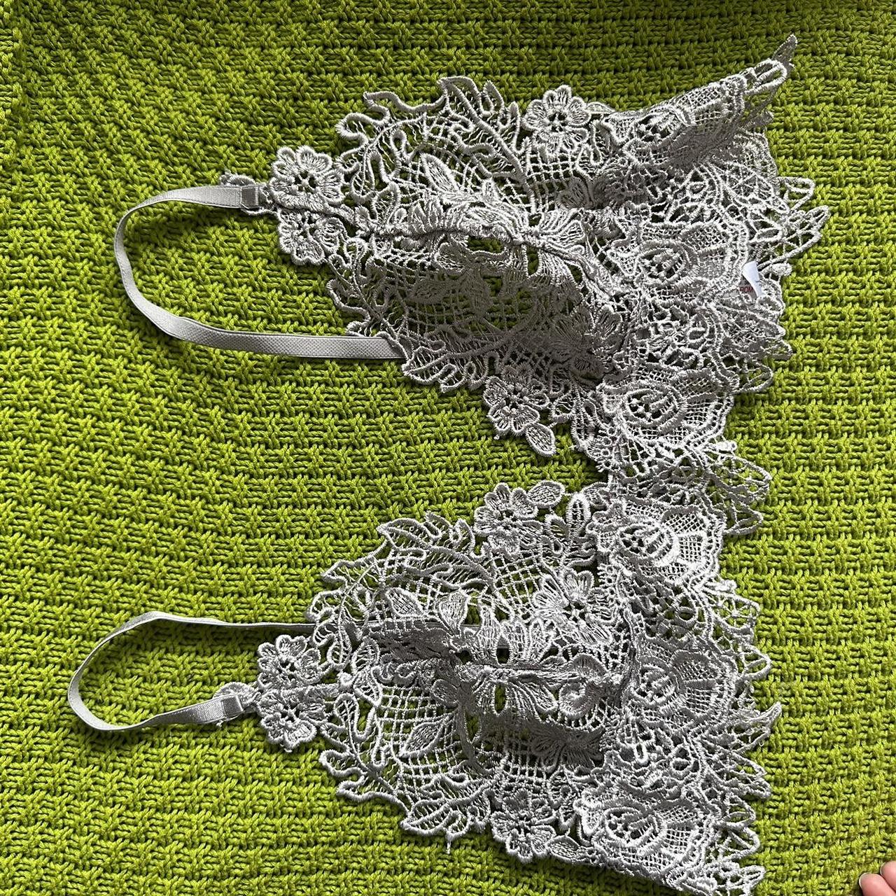 Silver lacey bralet with adjustable back Size M... | Depop
