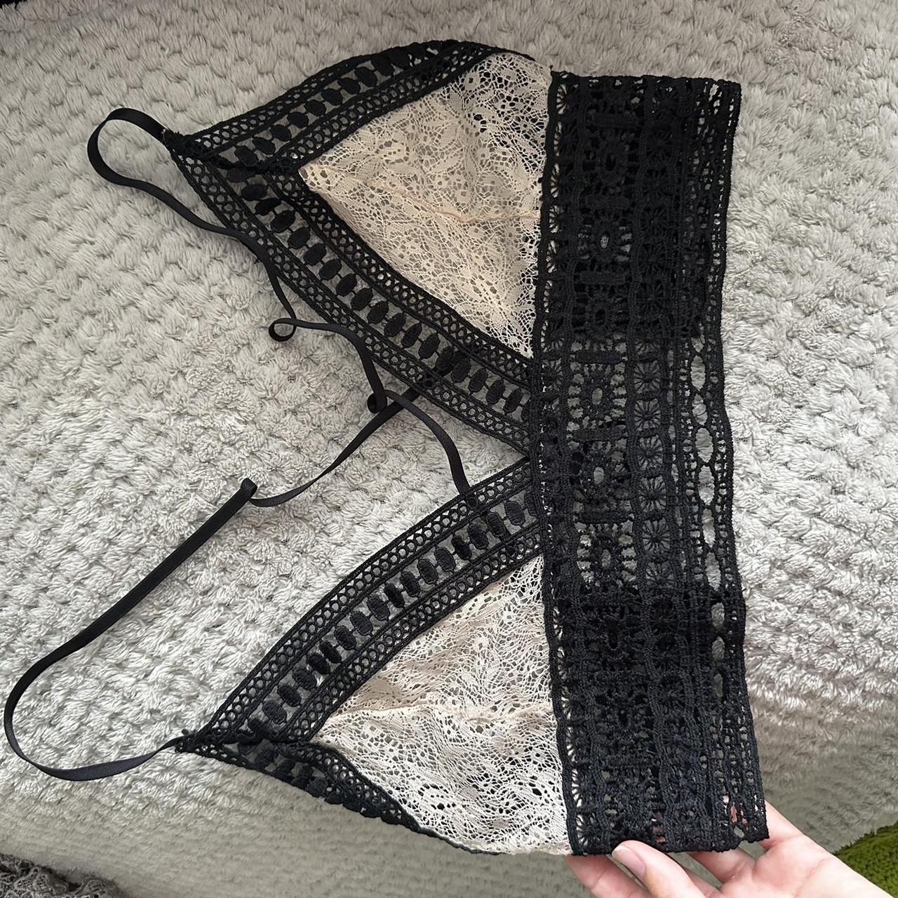 Gorgeous pink and black lace bralet with crossover... | Depop