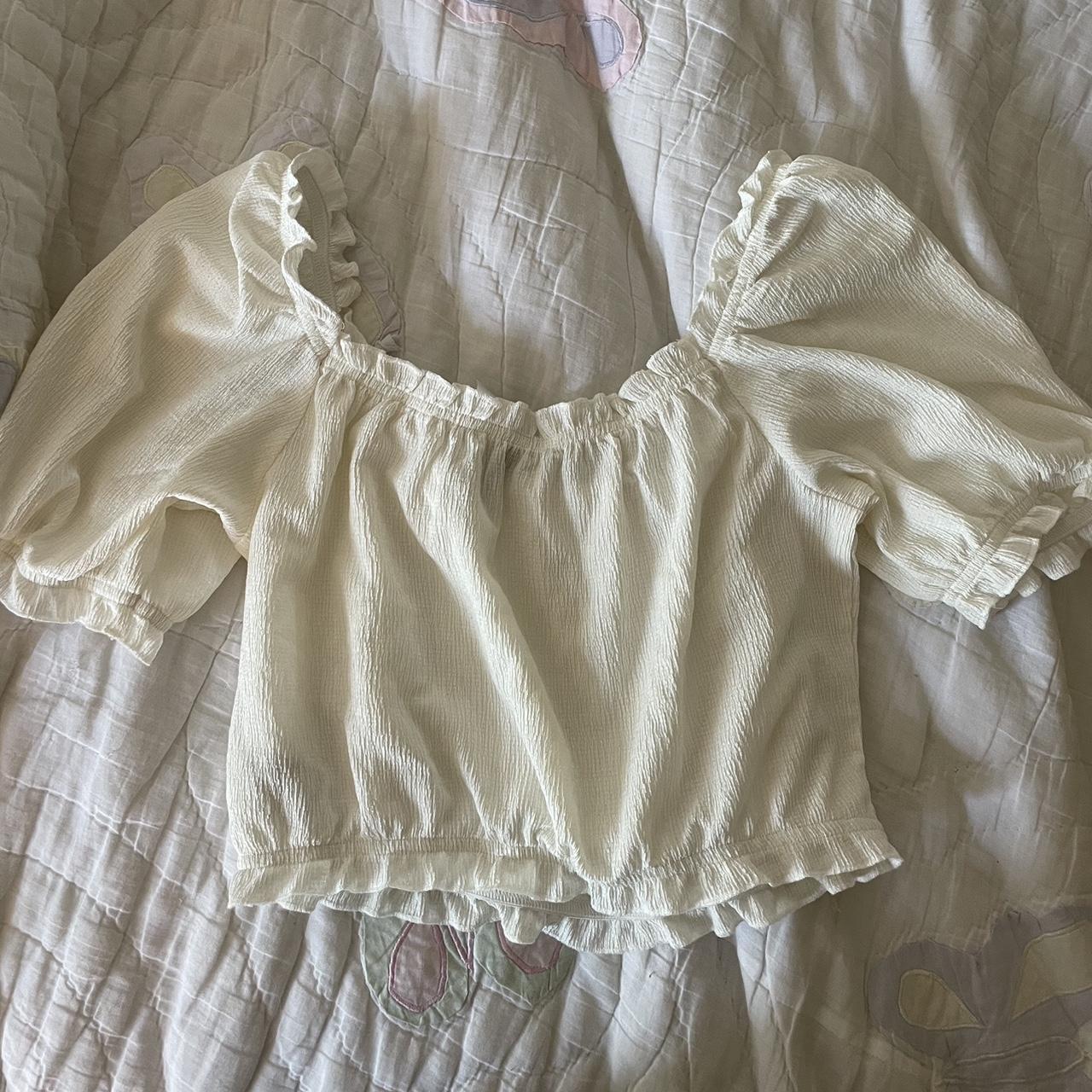 cottage core white lightweight crop top with ruffle... - Depop