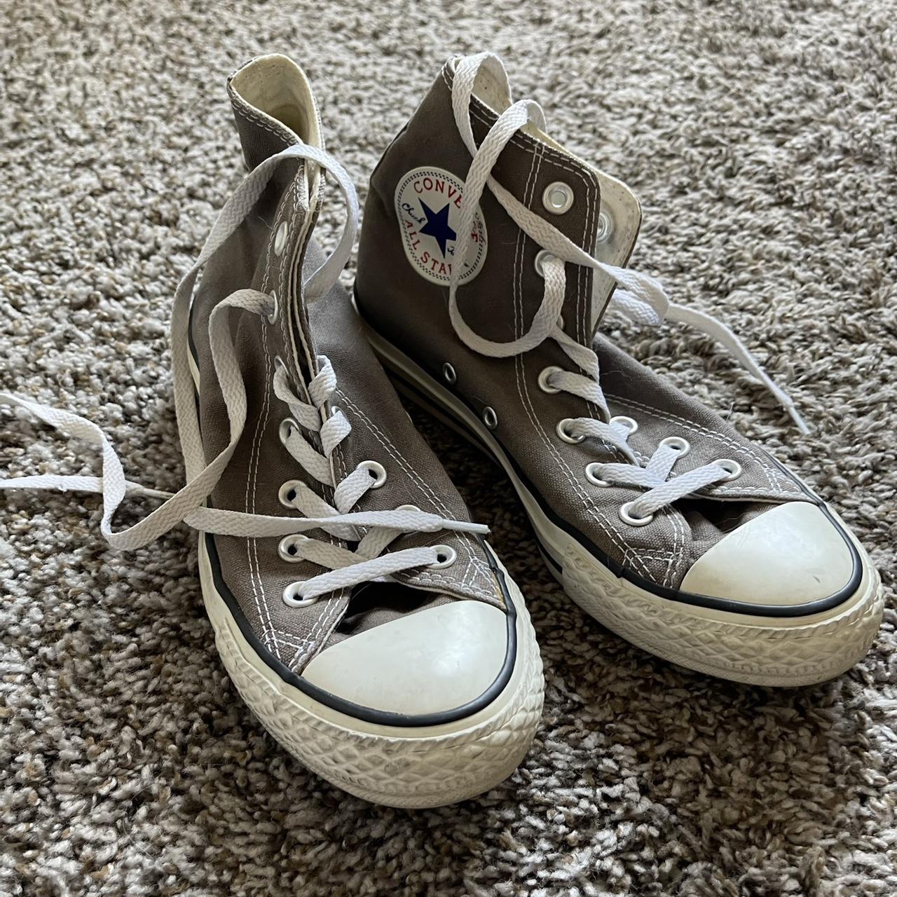 Converse dark grey high tops. In good condition. Size 7 - Depop