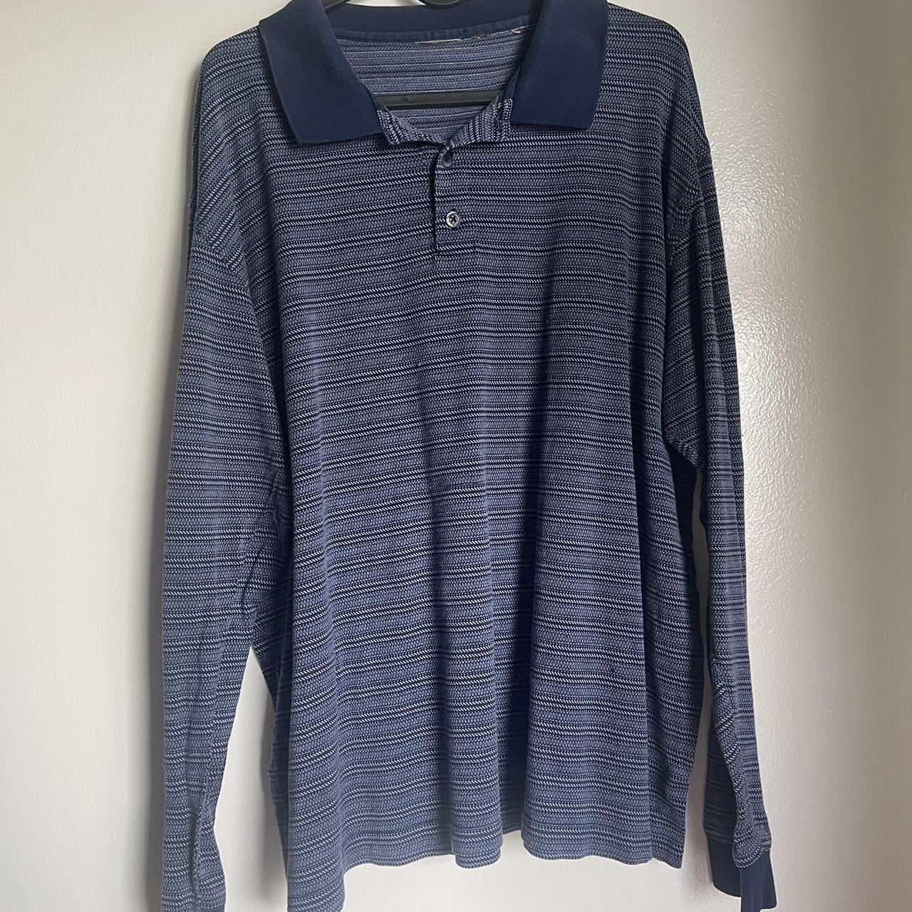 Vintage longsleeve blue striped 2-button polo - Depop
