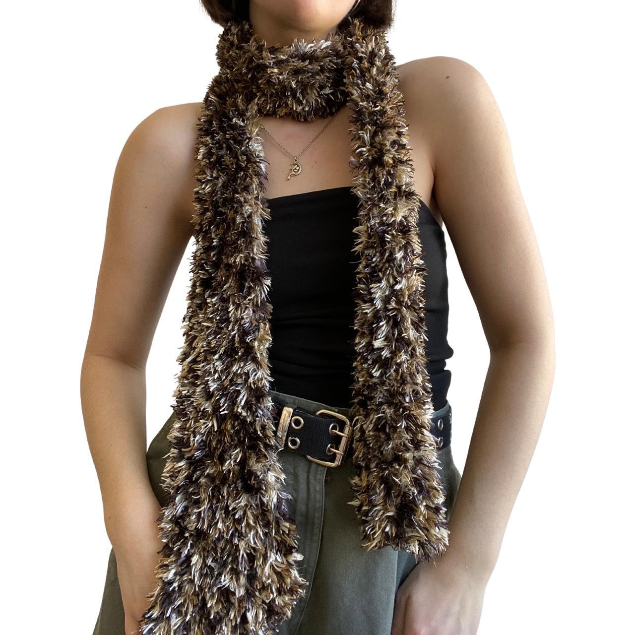 Y2K fairy grunge skinny scarf Earth tone fuzzy... - Depop