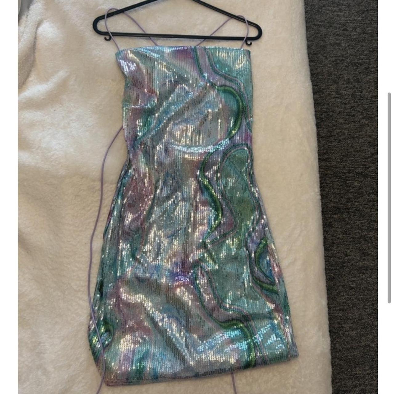 Multi Abstract Sequin Cowl Neck mini dress from... - Depop