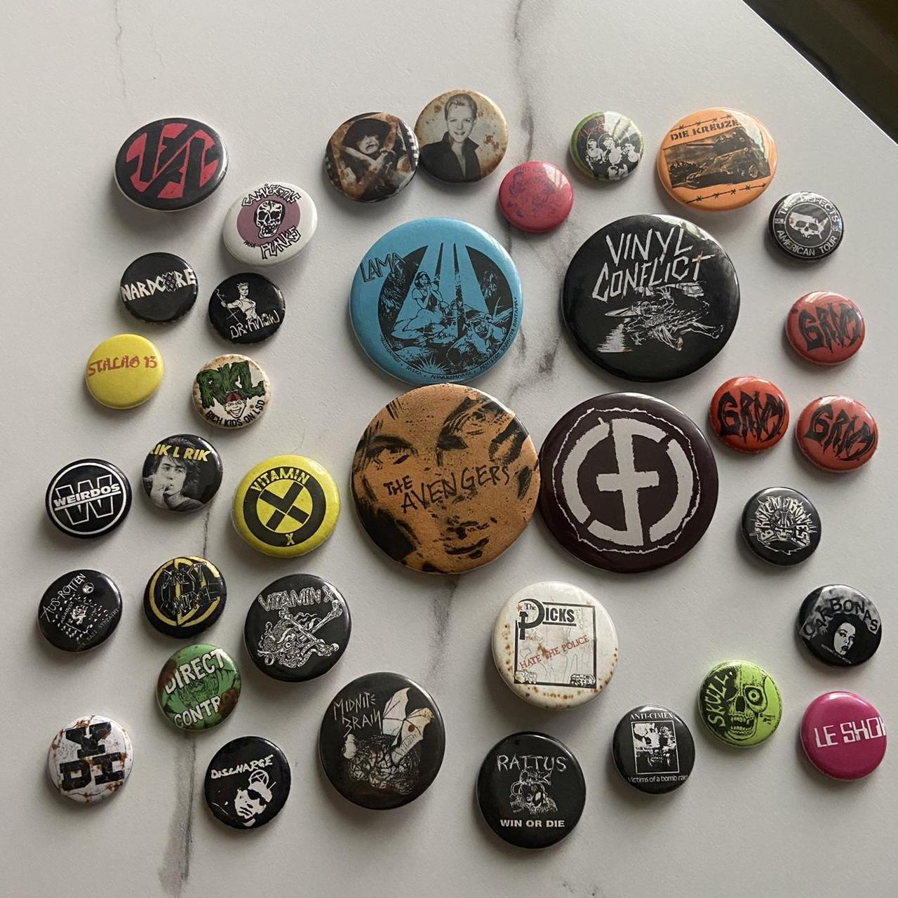 Collection of punk buttons I’ve acquired over the... - Depop