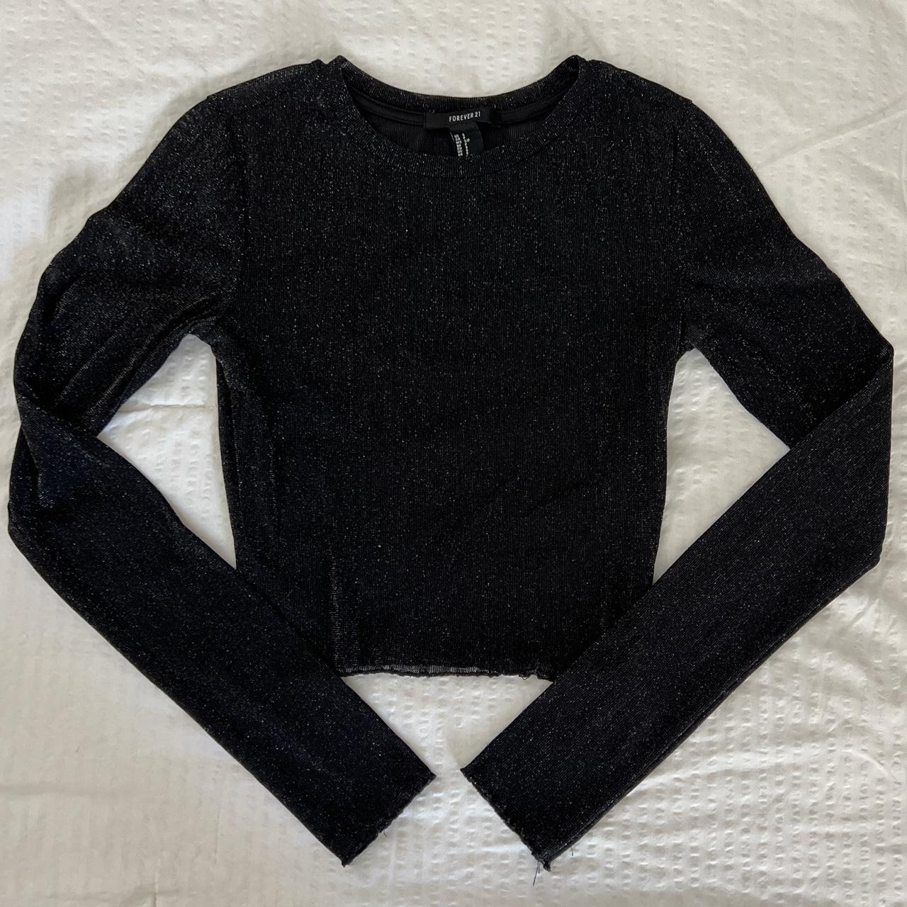 Black Mesh Sparkly Long Sleeve Forever 21 Size Small - Depop