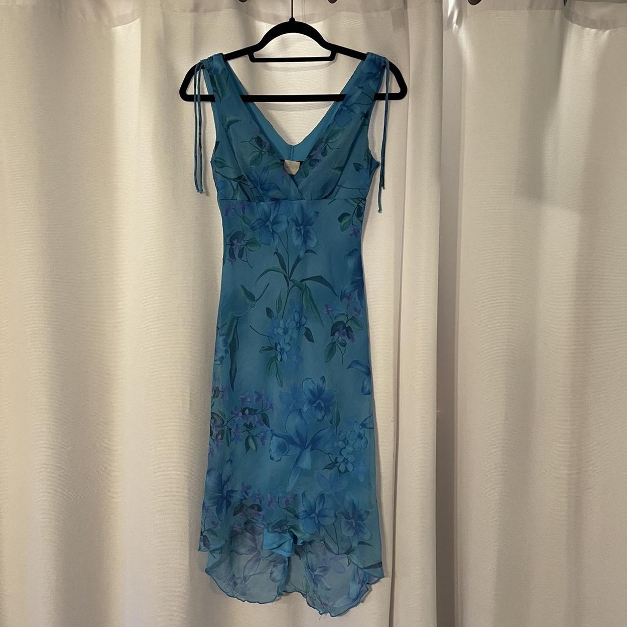 stunning blue floral rampage y2k asymmetrical dress!... - Depop