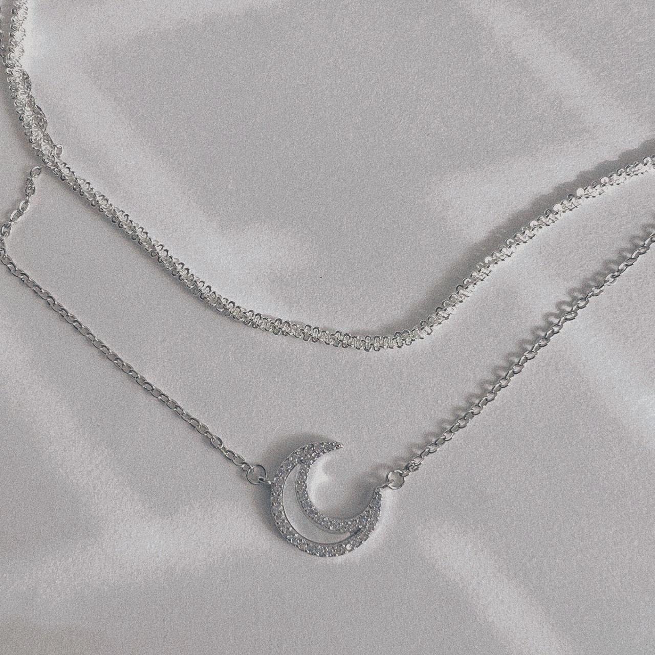Silver Y2K moon necklace Unique design high... - Depop