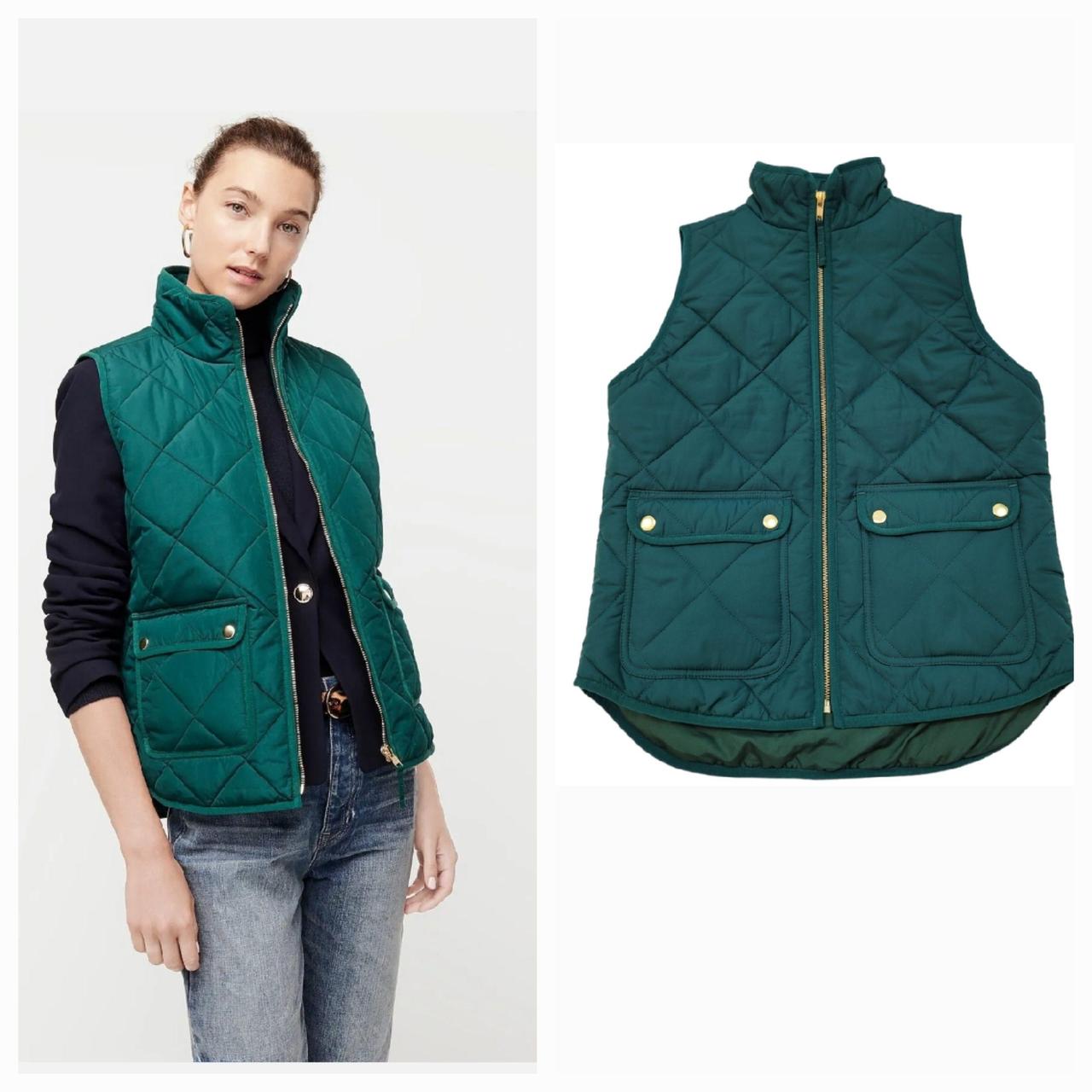 J Crew Womens Green And Gold Gilet Depop
