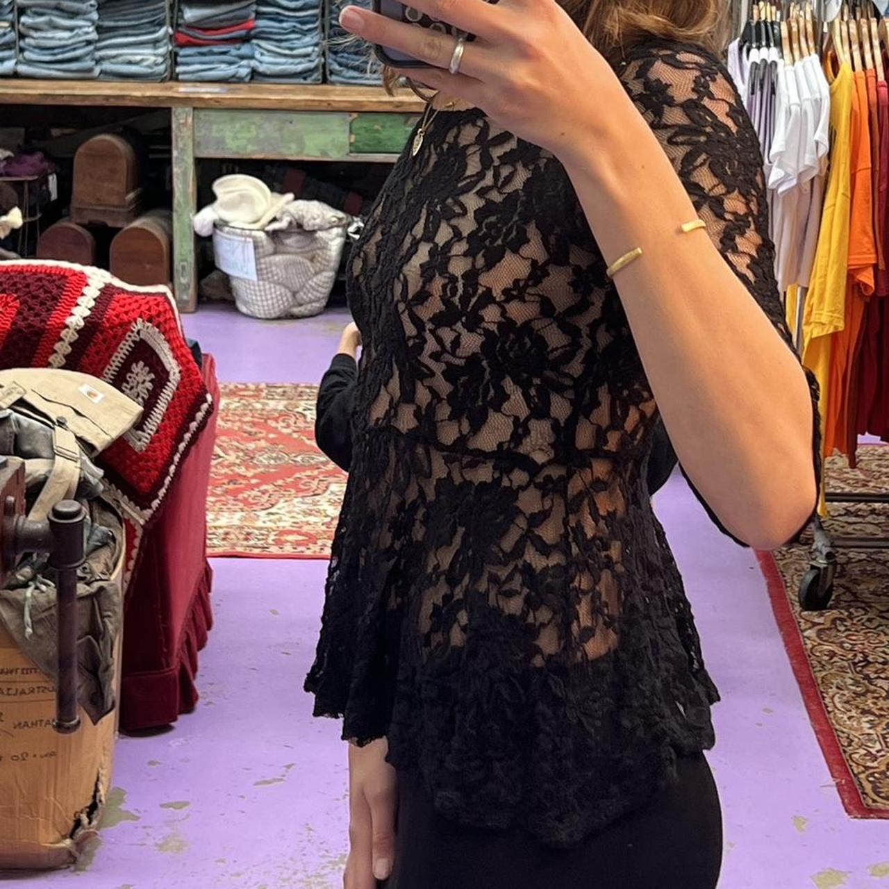 Vintage y2k black Lacey 3/4 top Brand GRACIE Size... - Depop