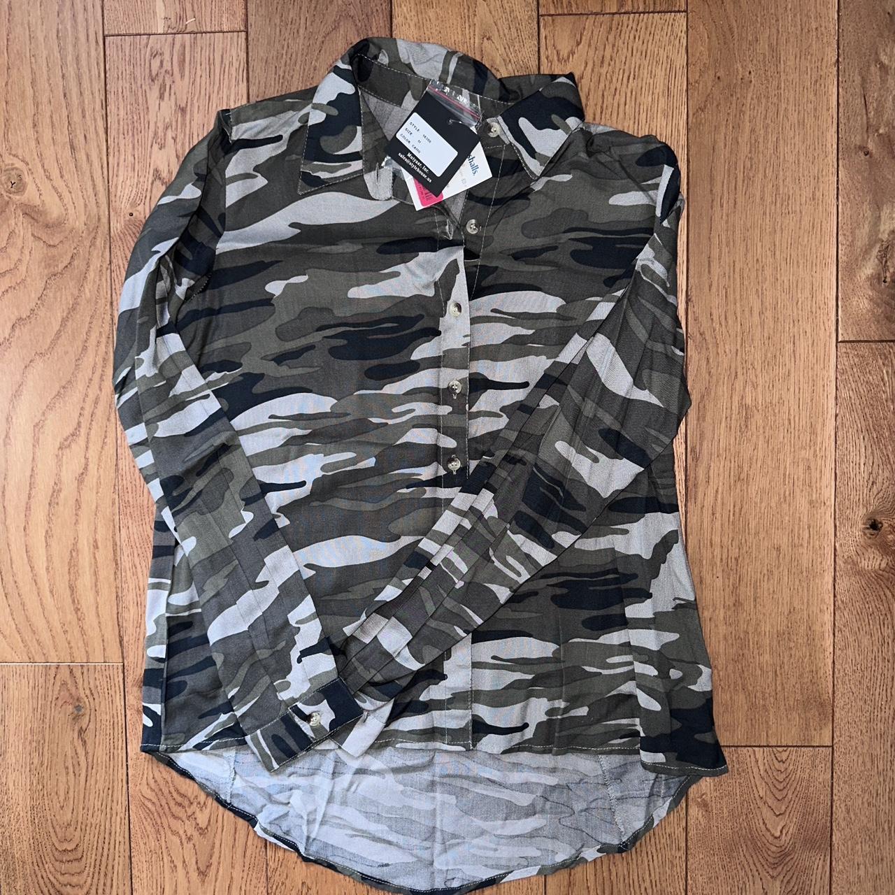 Camo Flannel New with tags Longer in the back size... - Depop