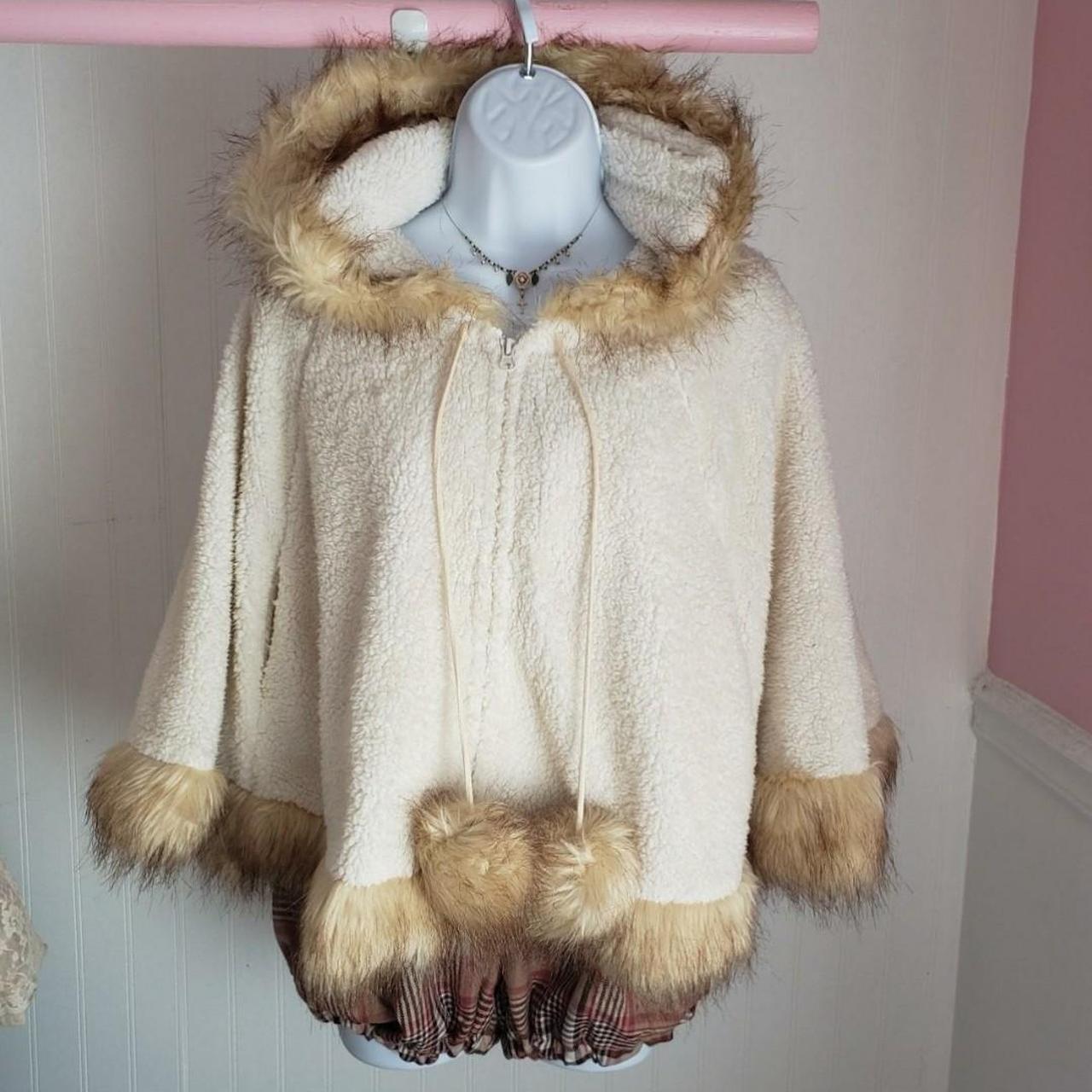 Liz lisa fur poncho jacket with pompoms. Super cute... - Depop