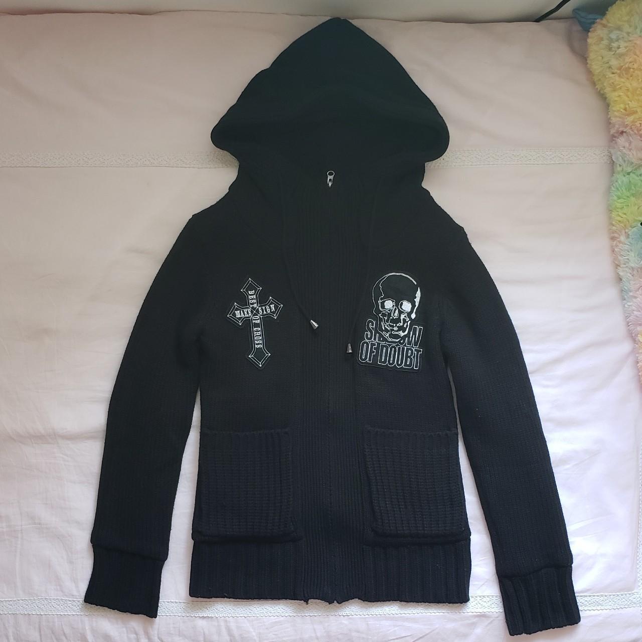 Black Ghost of Harlem knitted skull cross jacket... - Depop