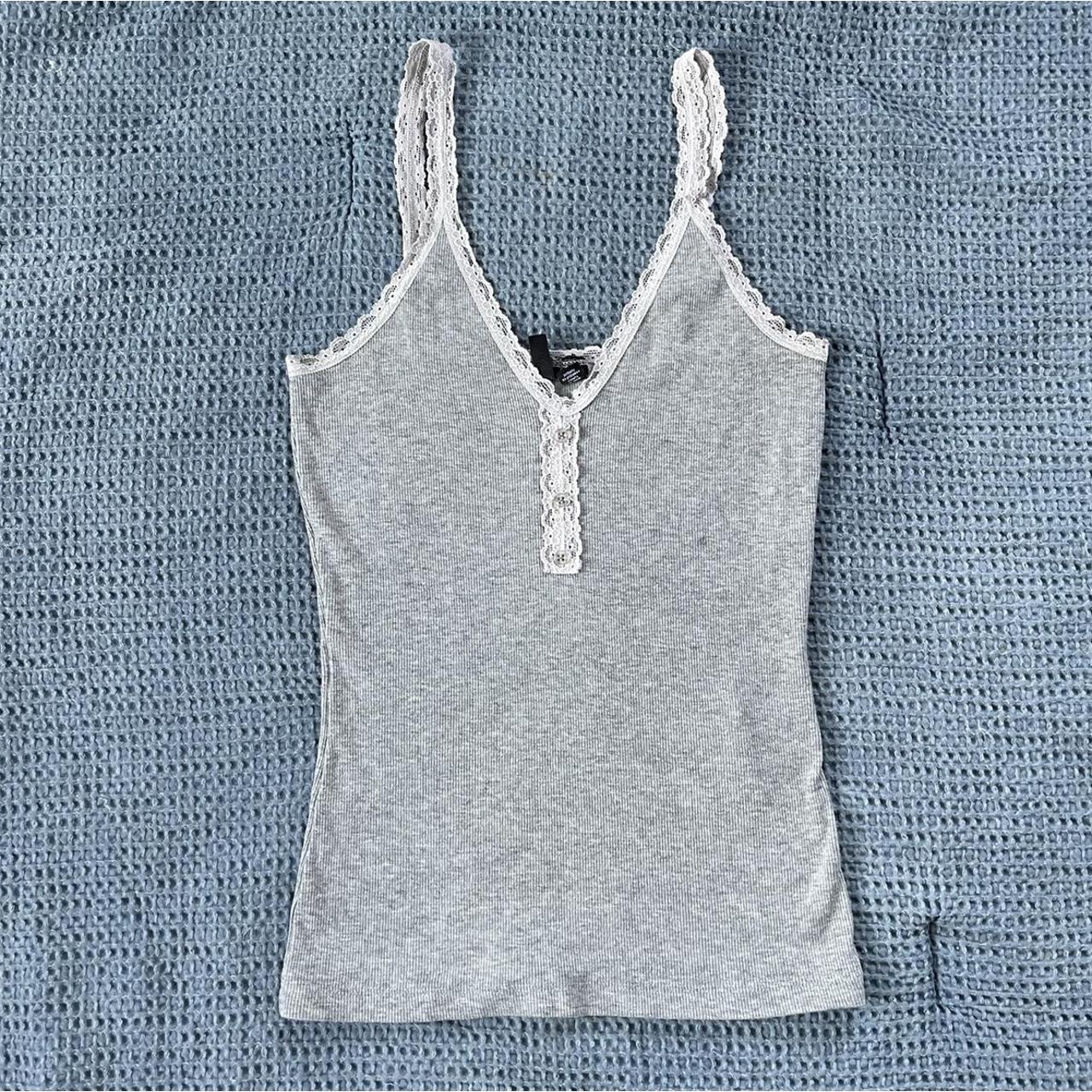 Gorgeous grey lace trim cami. Fitted and... - Depop