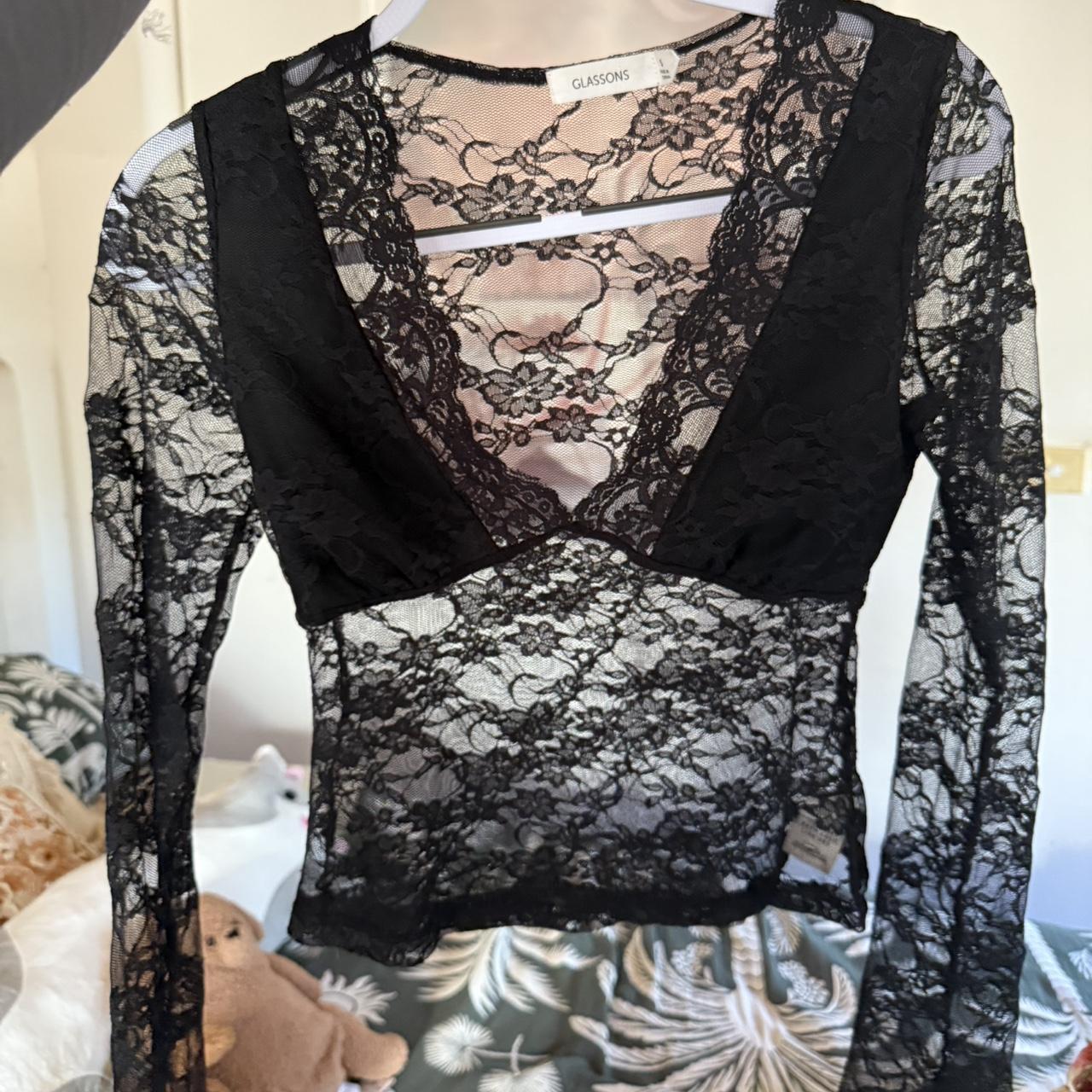 GLASSONS - Long sleeve lace top Black lace long... | Depop