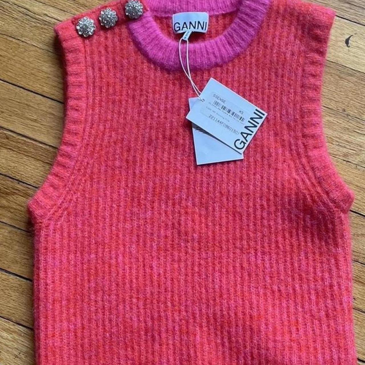 Ganni pink sweater vest made of marino wool. New w... - Depop