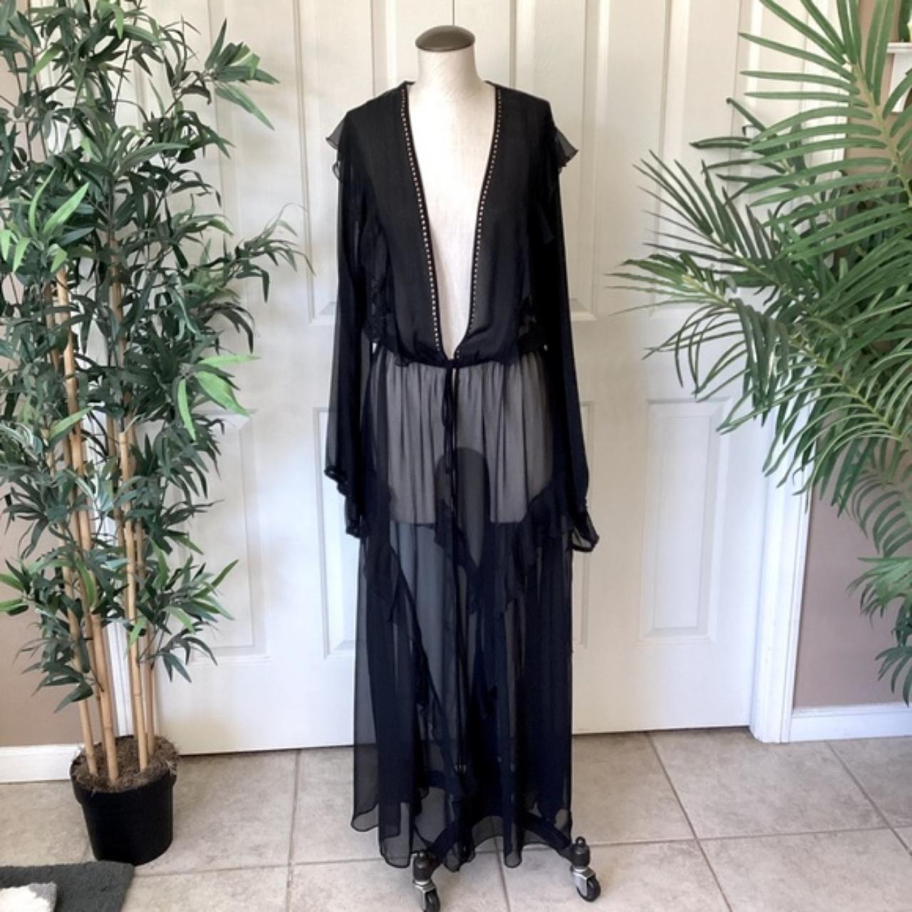 Victoria's Secret Women's Black and Gold Robe | Depop