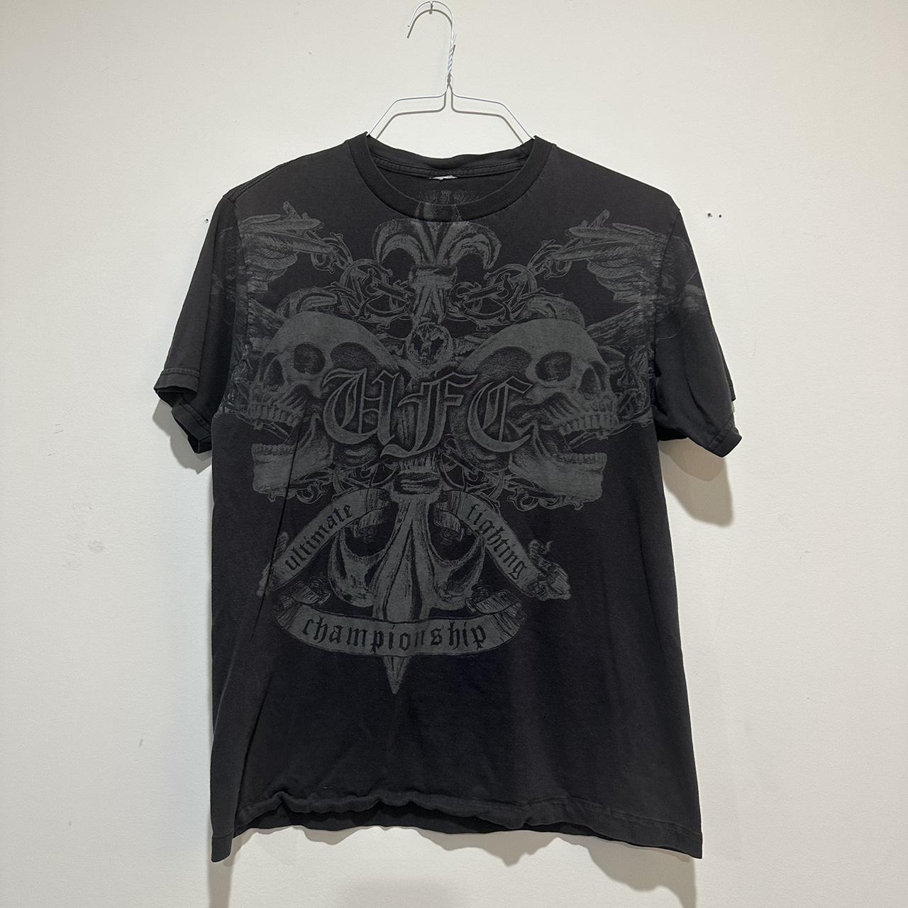 y2k vintage UFC skull tee size large small hole on... - Depop