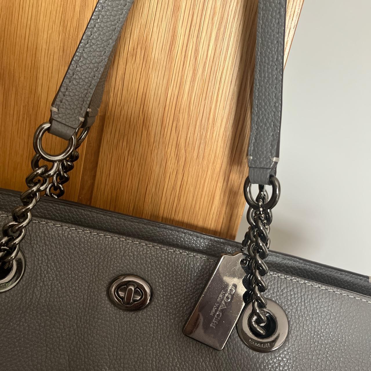 Genuine coach grey leather handbag with dark grey... - Depop