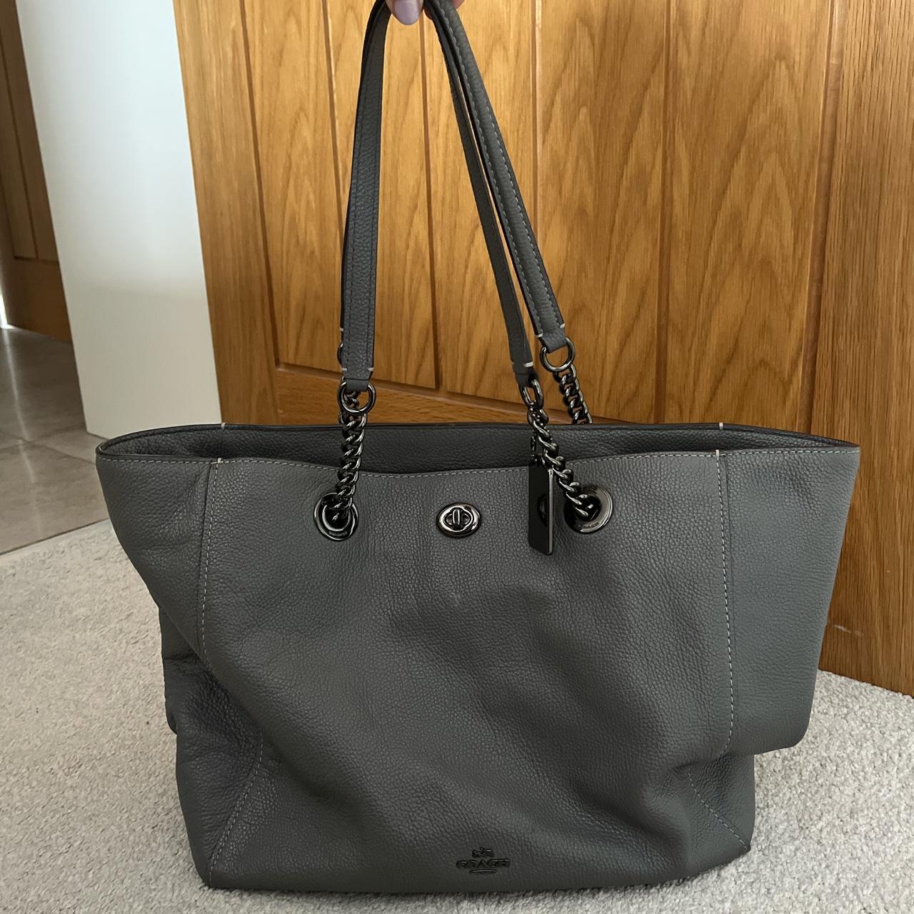 Genuine coach grey leather handbag with dark grey... - Depop