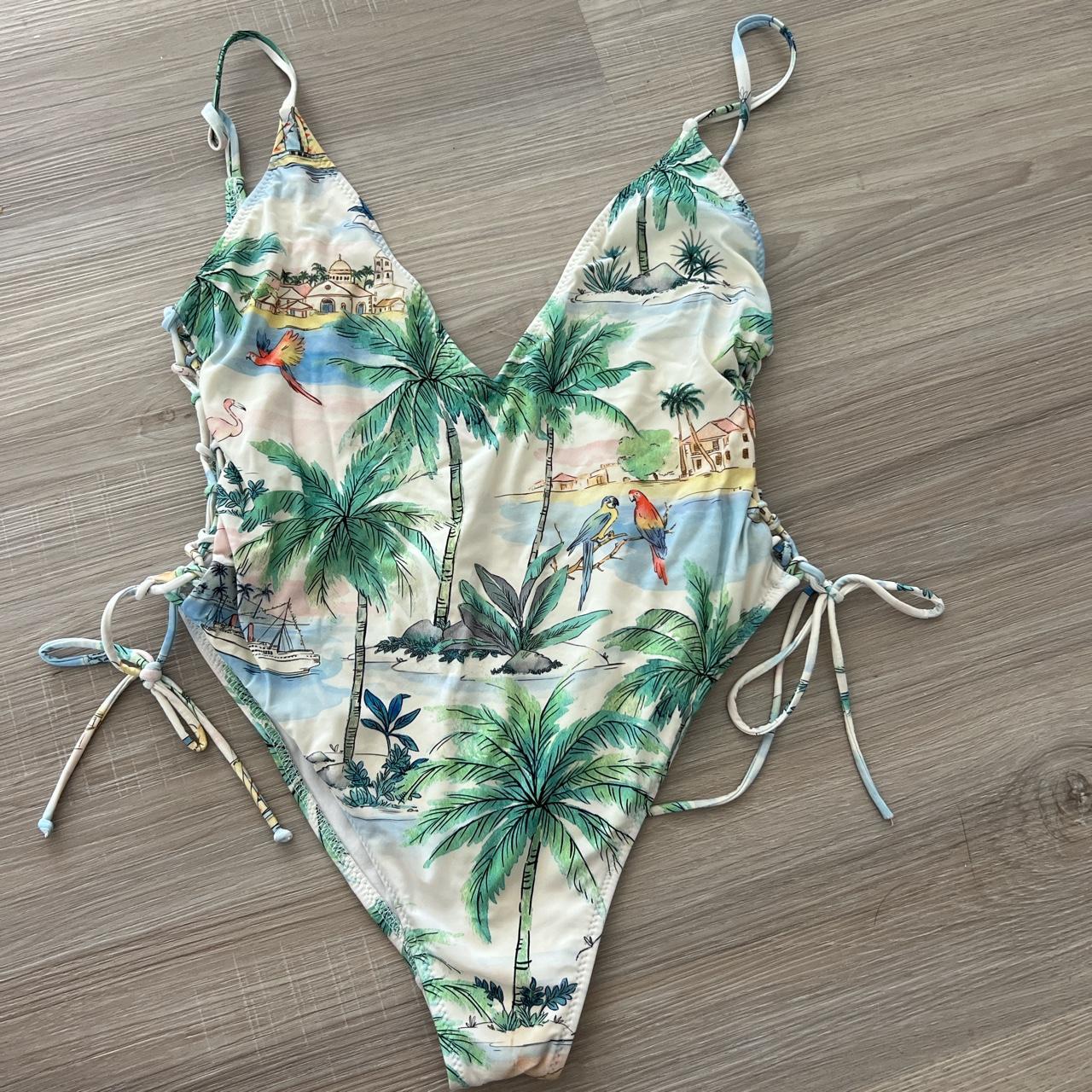 Zara one piece bathing suit with high legs, tie up... - Depop