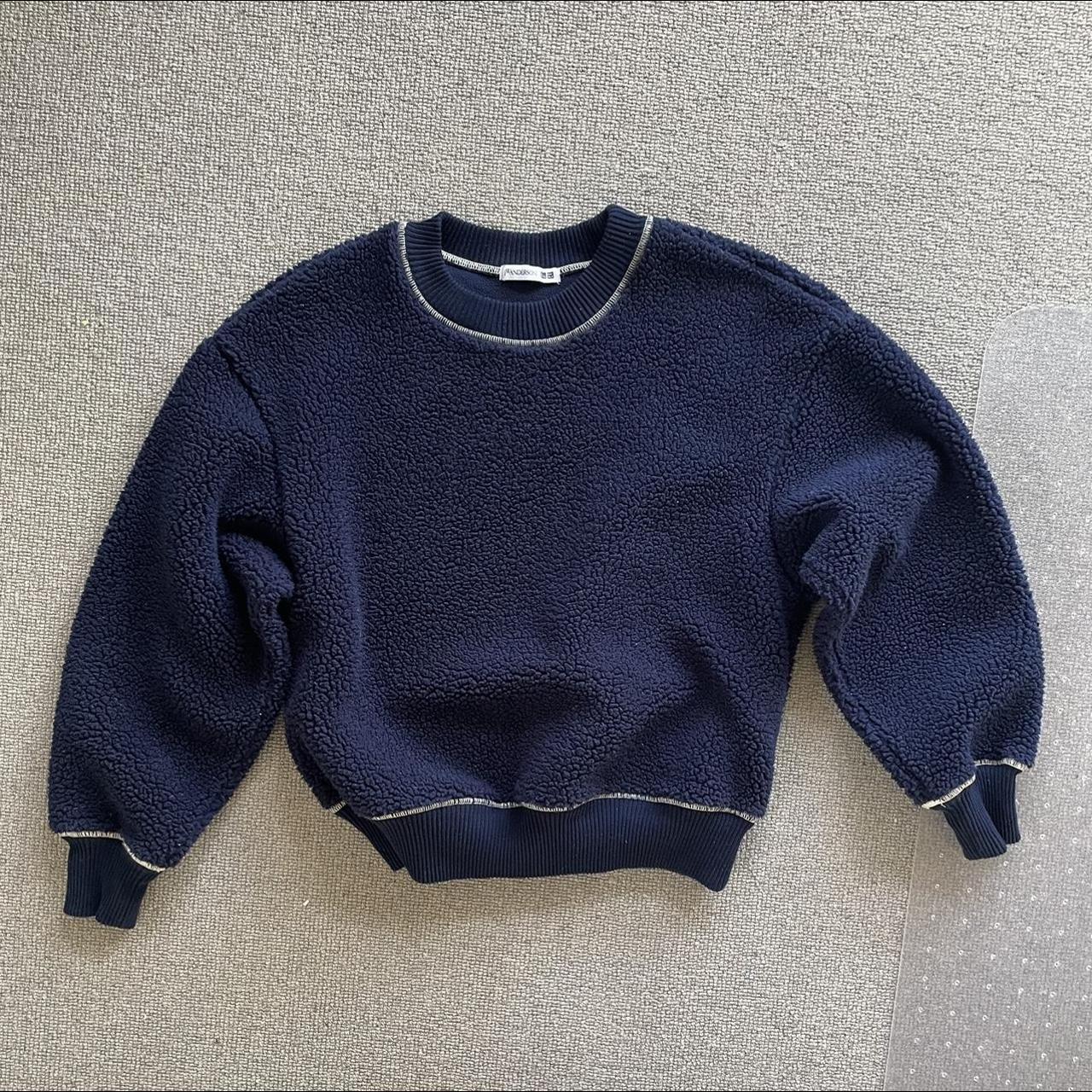 JW Anderson x Uniqlo navy fleece sweatshirt crewneck... - Depop
