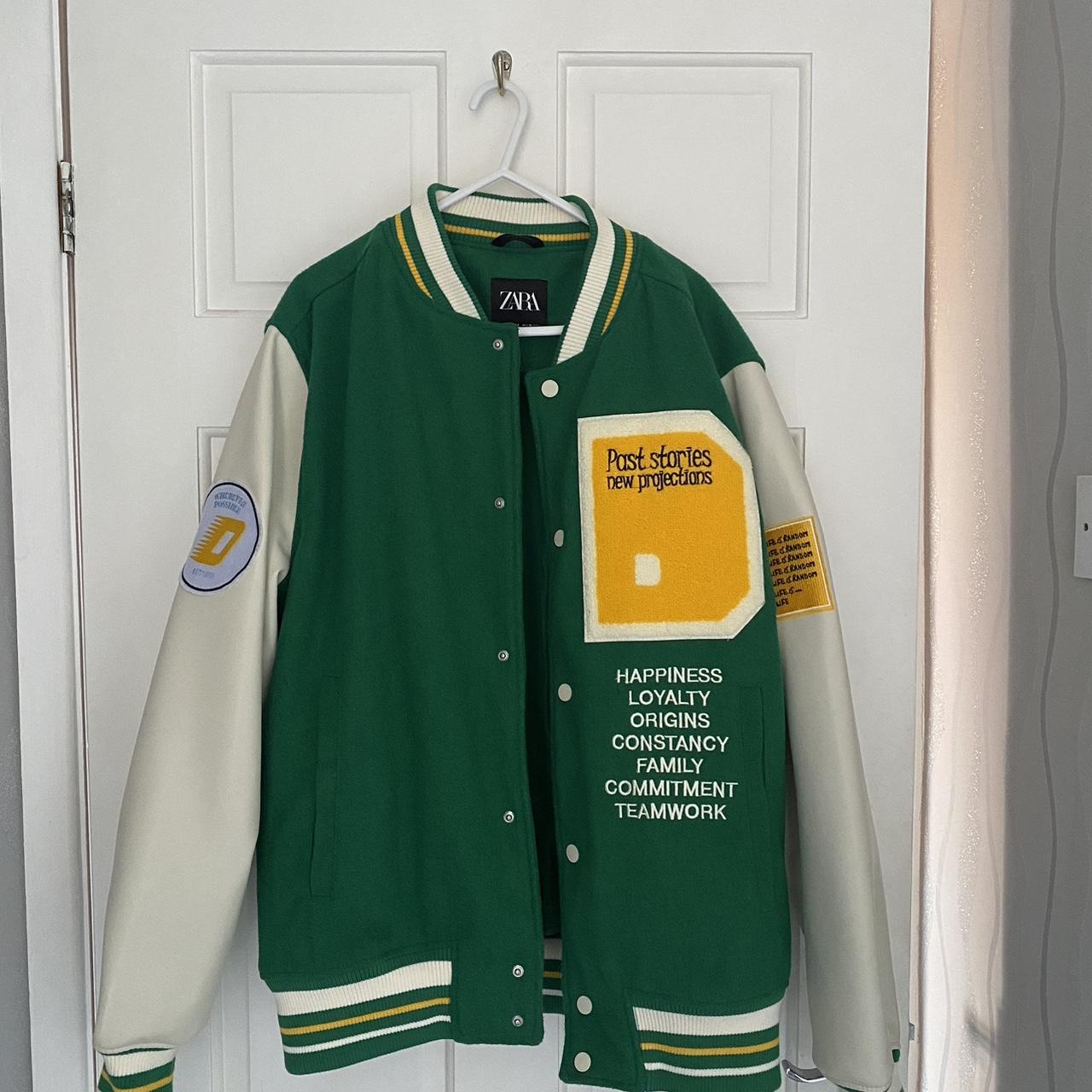 ZARA Varsity jacket - Size S Green, white,... - Depop